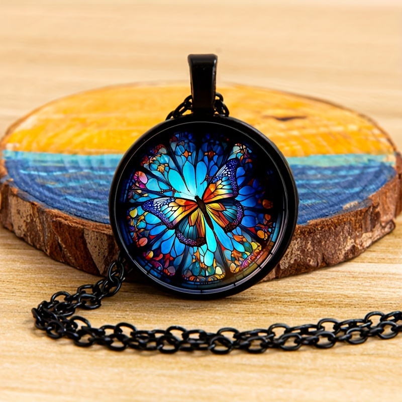 Elegant Time Gemstone Necklace Glass Pendant Alloy - Temu