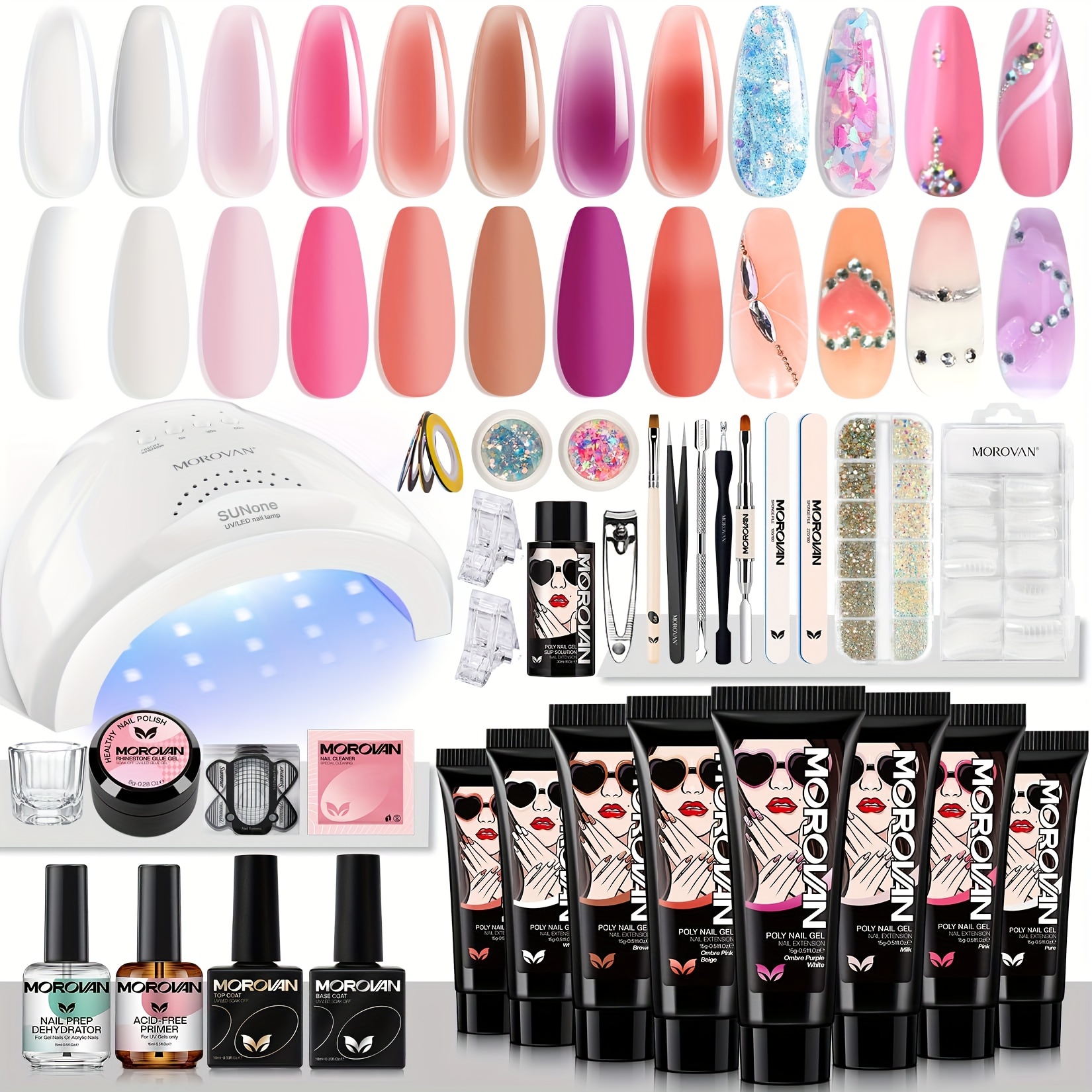 Poly Gel Nail Kit Starter Kit 8 Pcs Poly Nail Gel Kit With U V Lamp 48W Complete Poly Gel Kit For Beginners With Everything Professional