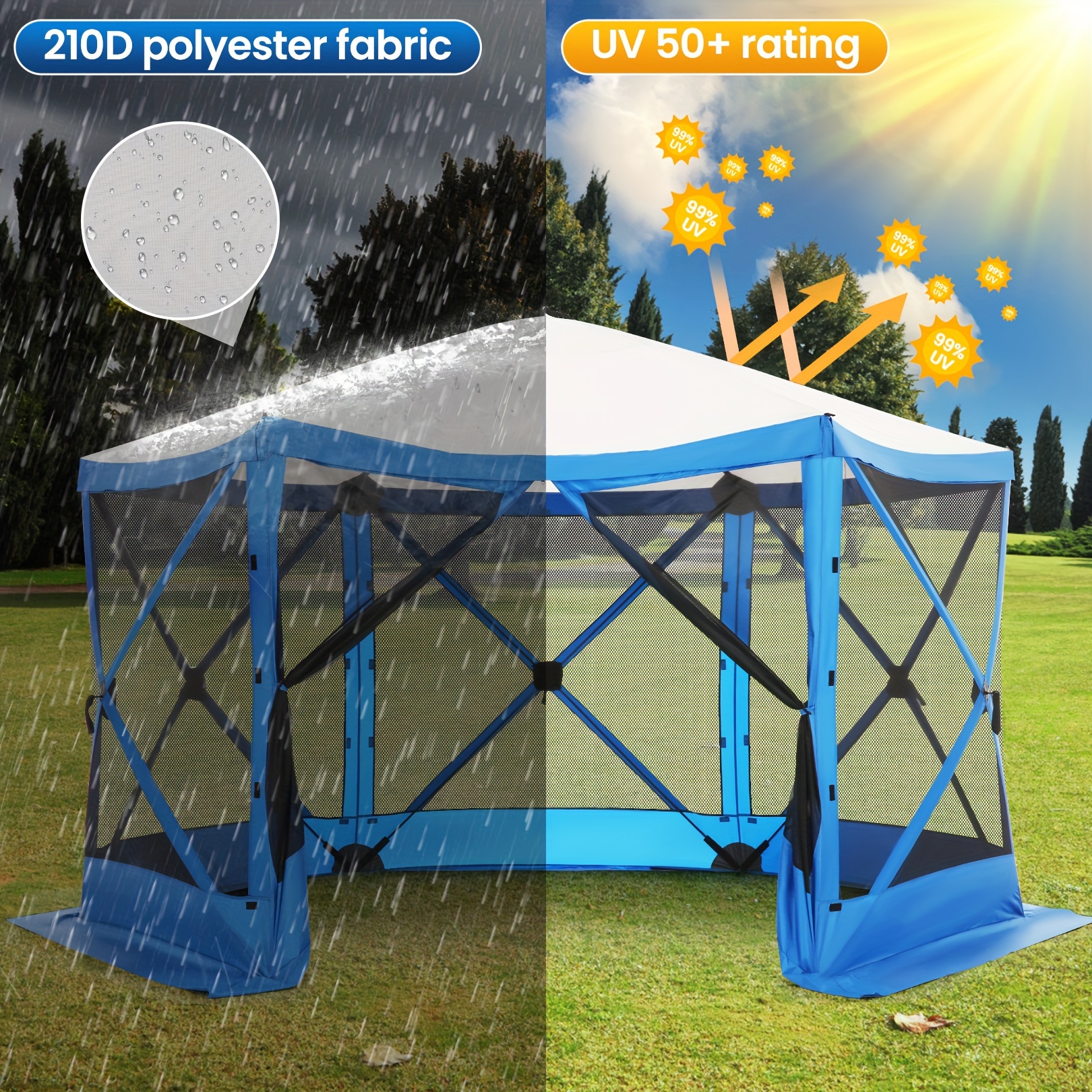 12x12pop Up Gazebo Starry Tent Screen House With A Mesh Top For Camping ...