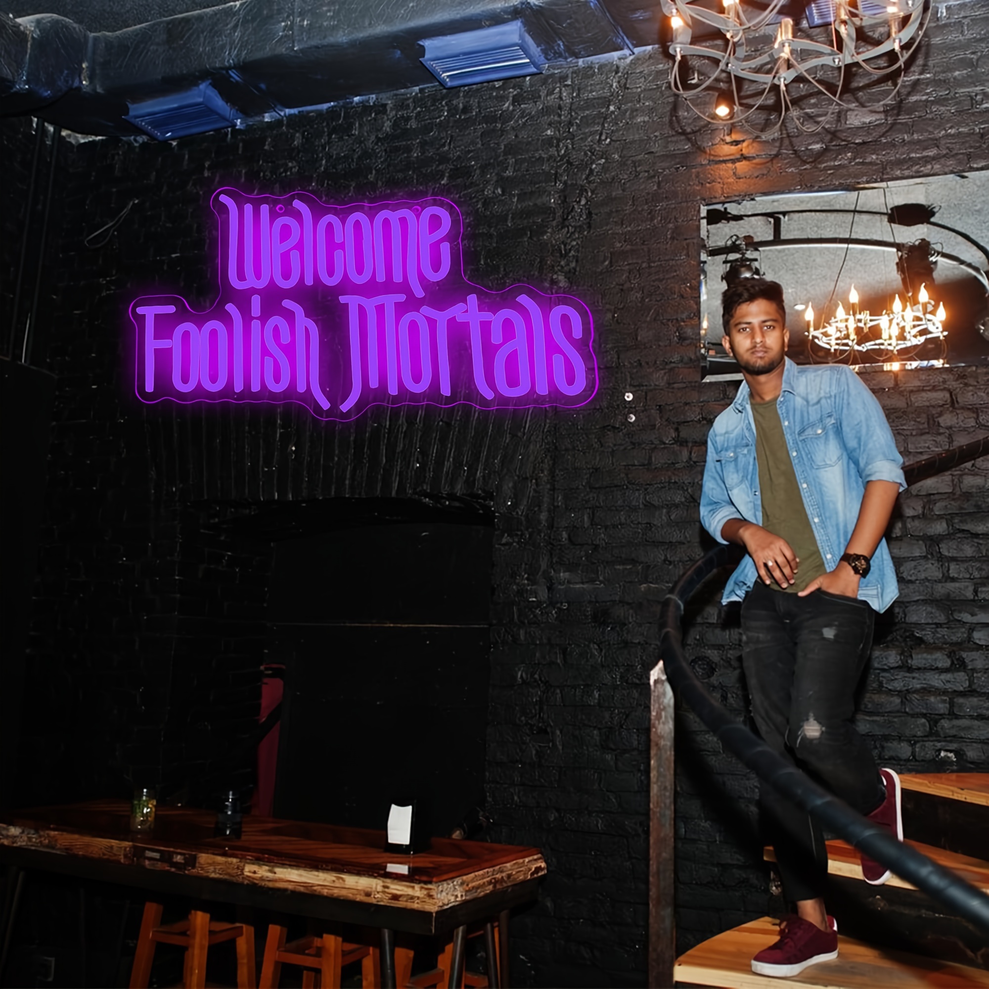 Spooky Gothic 'welcome Foolish Mortals' Led Neon Sign - Temu