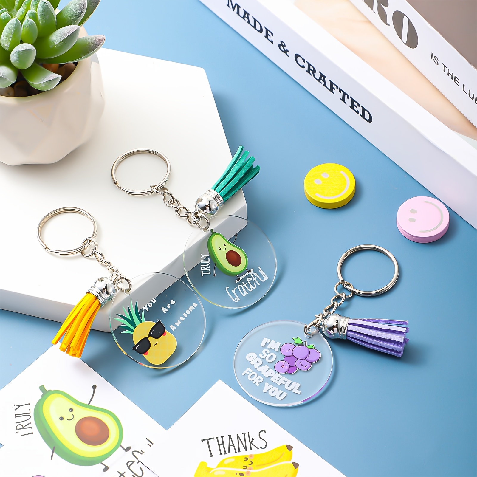 acrylic keychain set fruit puns thank gifts employees - Temu