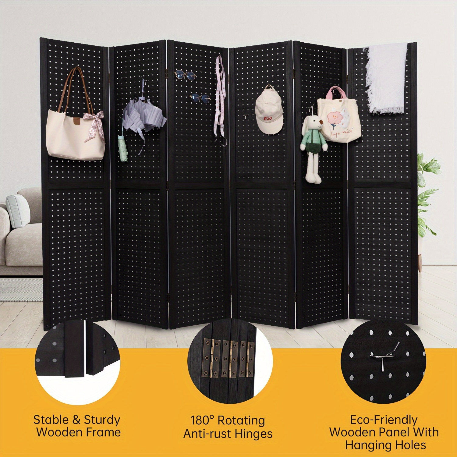 6 Panel Room Divider Wood Folding Privacy - Temu