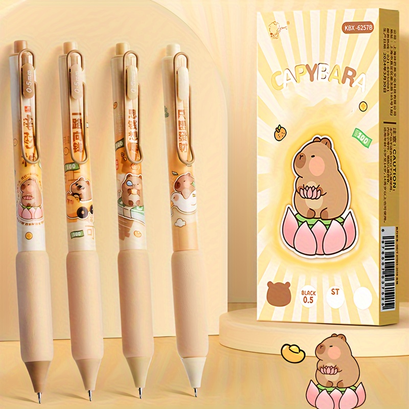 Cute Capybara Gel Pen Set (4 Pcs) - Ergonomic Grip, Quick-dry Black Ink ...