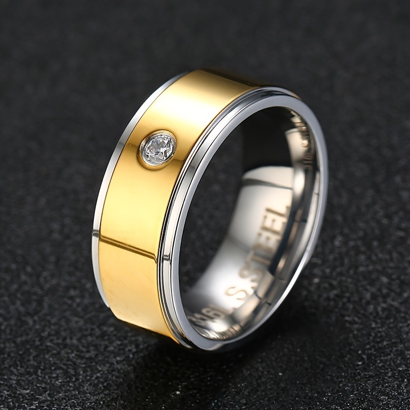 Golden Plated Stainless Steel Ring Fashion Simple Zircon - Temu United ...