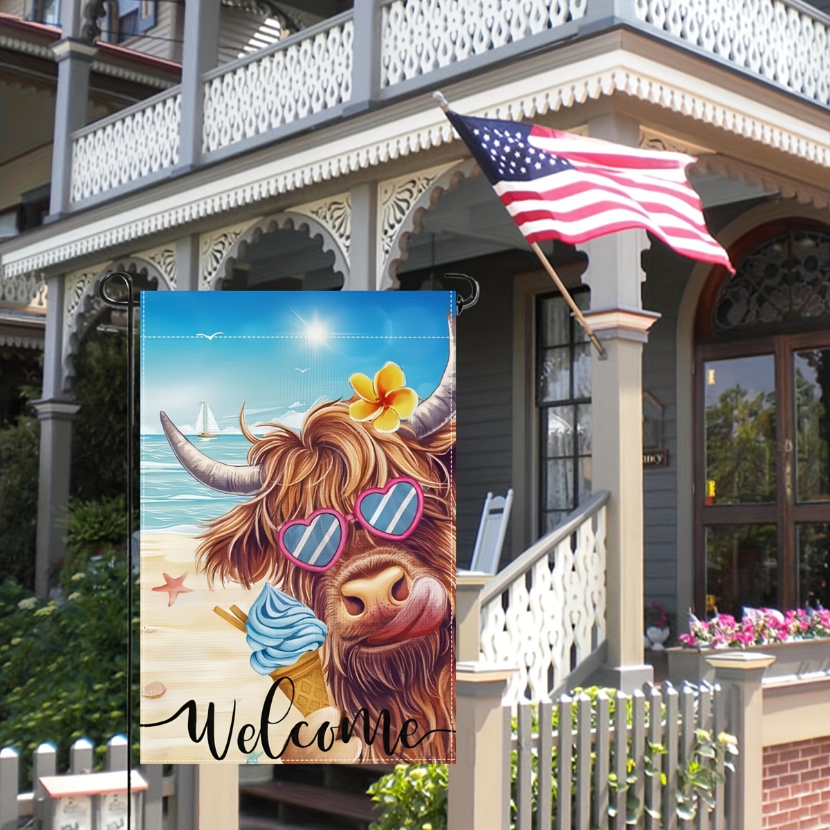 Welcome Summer Highland Cattle Garden Banner Ice Cream Beach - Temu ...