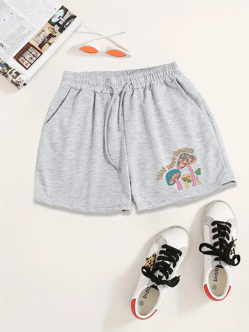 Mushroom Print Drawstring Shorts Casual Slant Pocket Sporty Temu Canada