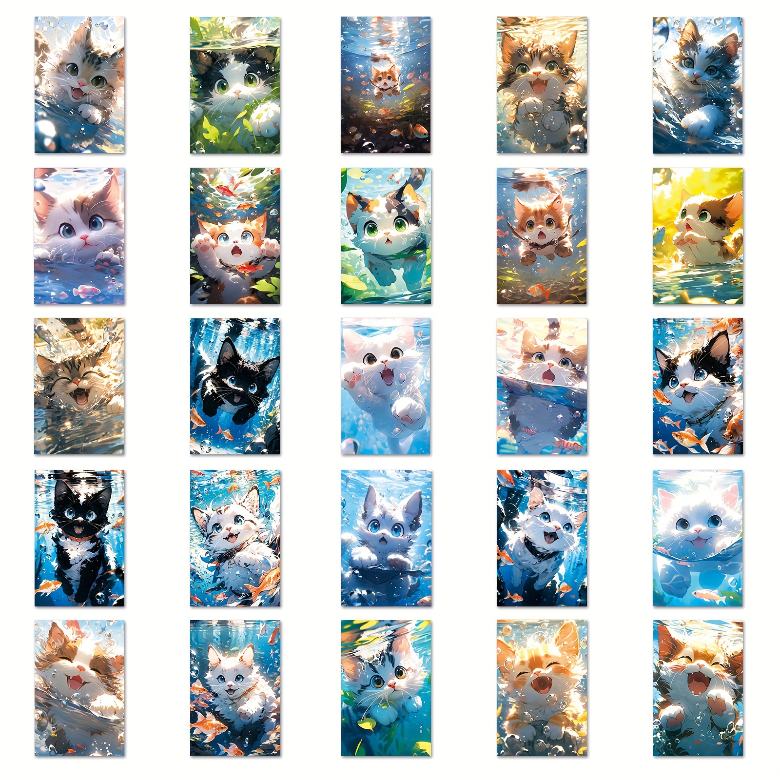 Adorable Cartoon Cats Playing In Water Stickers Used - Temu Kuwait