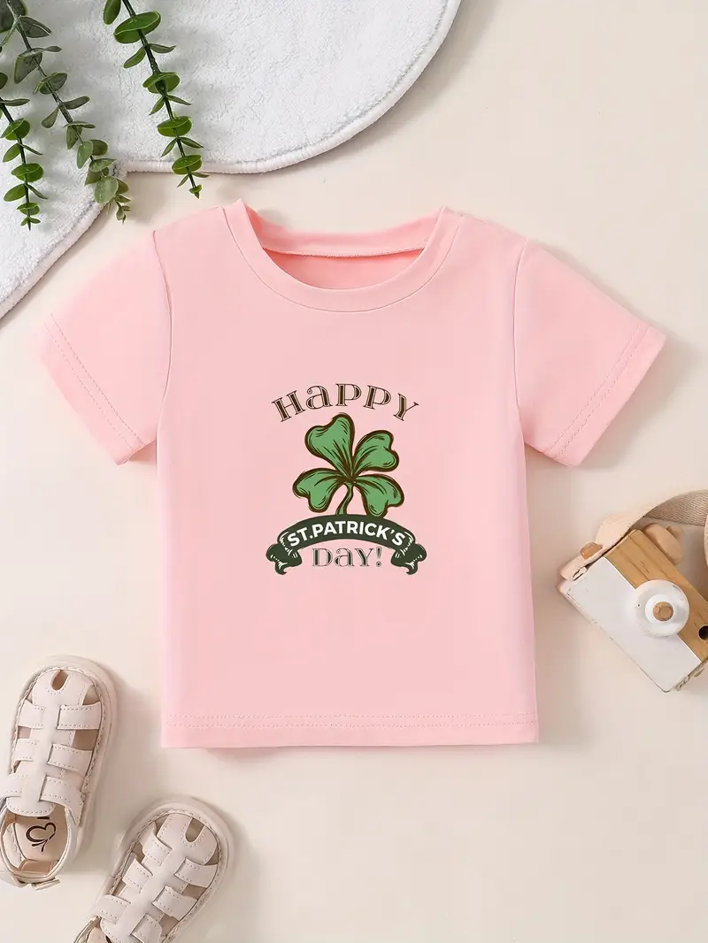 Cotton Short Sleeve T Shirt Pullover Letter Clover Graphic Temu Australia