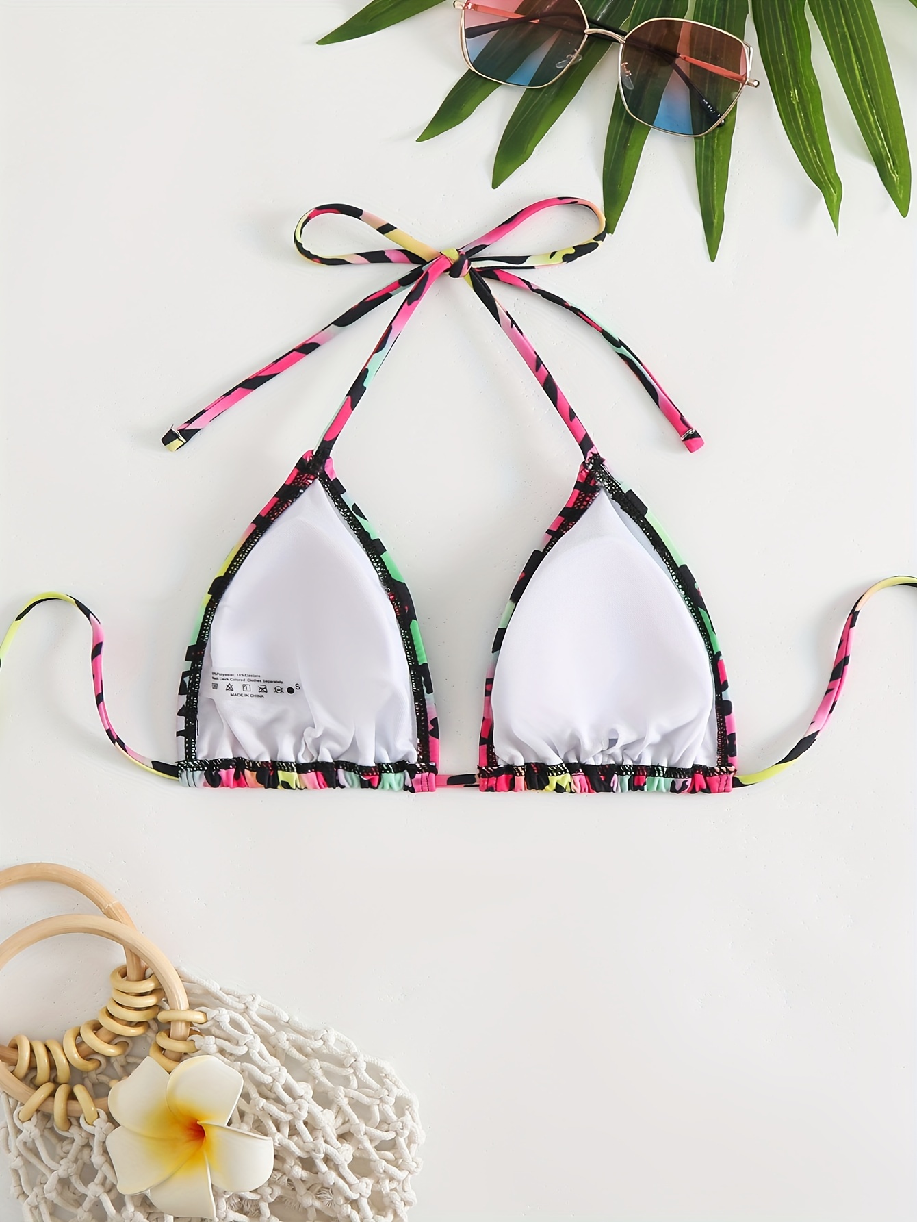 ფერადი ლეოპარდისებრი ზებრა პრინტით სამკუთხა ჰალტერიანი - Temu Georgia