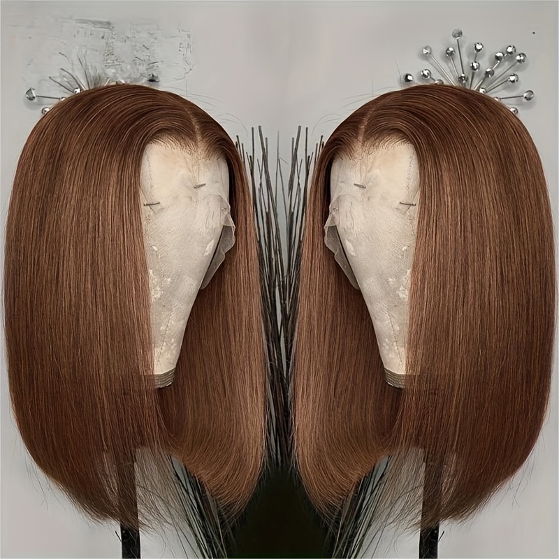 250% Light Brown Short Bob Wig Straight Bob Lace Frontal Wig - Temu
