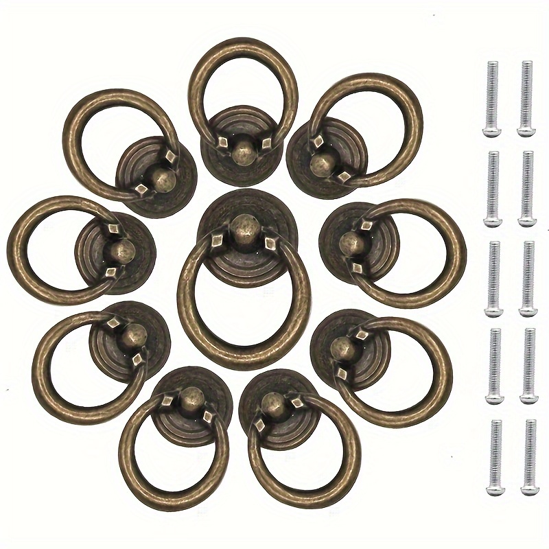 10-pack Black/bronze Round Ring Pull Knobs, Zinc Alloy Drawer Pull Handles With Installation ...