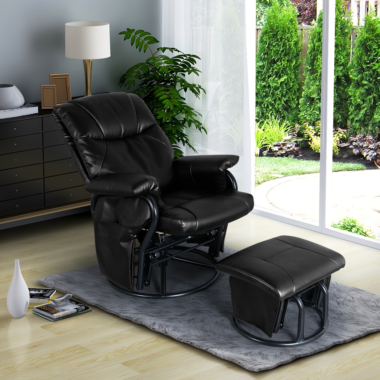 Glider Chairs Rocking Chair With Ottoman 360 Swivel Chair Pu Leather ...