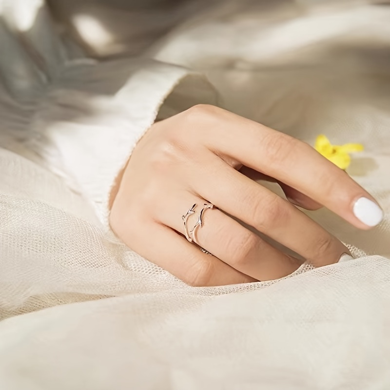 S925 Sterling Silver Antler Adjustable Ring for Everyday Wear