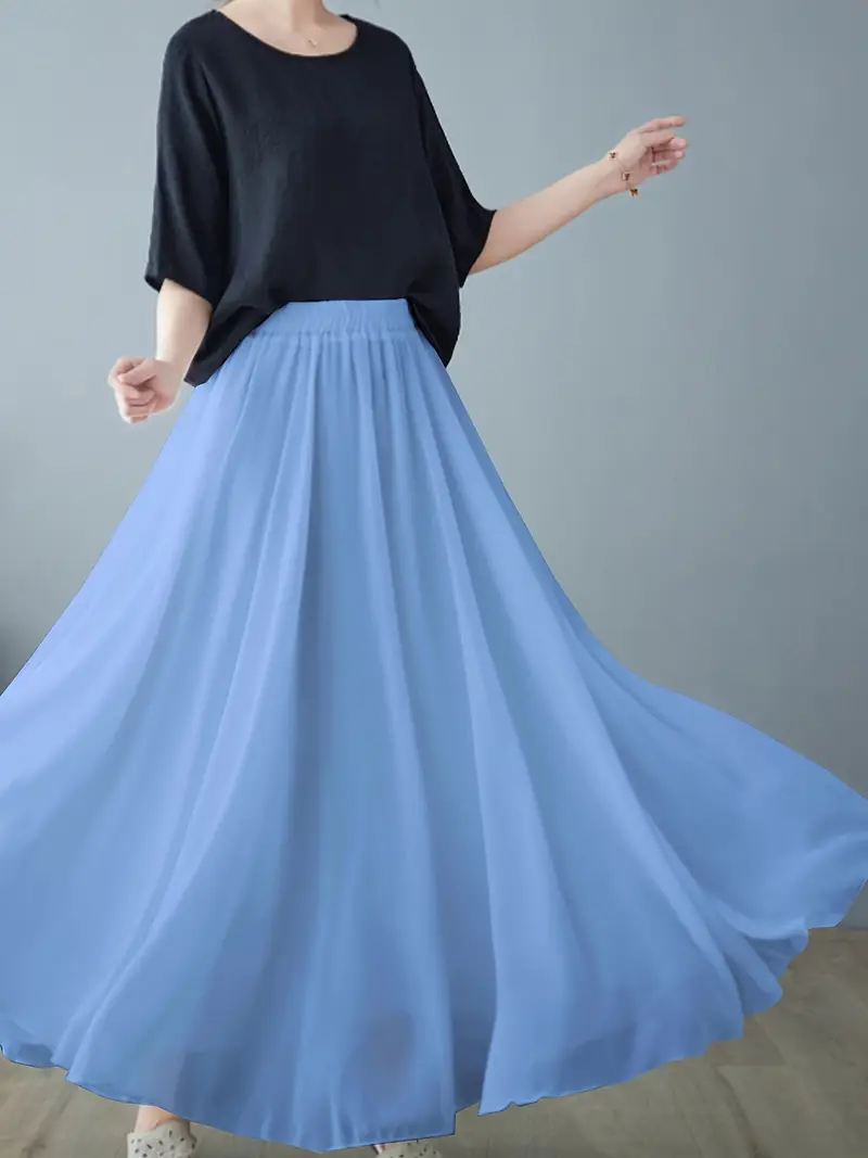 High Elastic Waist Skirts Elegant Solid Pleated Maxi Skirts Temu