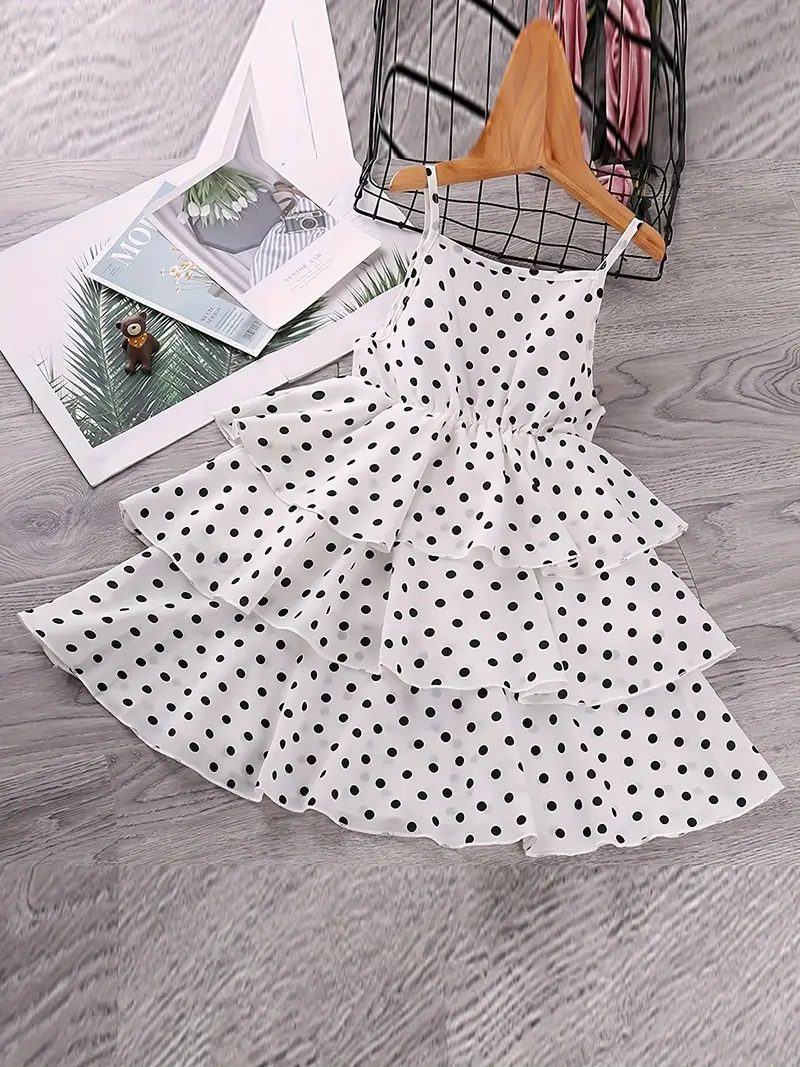 Girls Casual Polka Dot Print Ruffle Trim Cami Dress Summer Temu Ireland