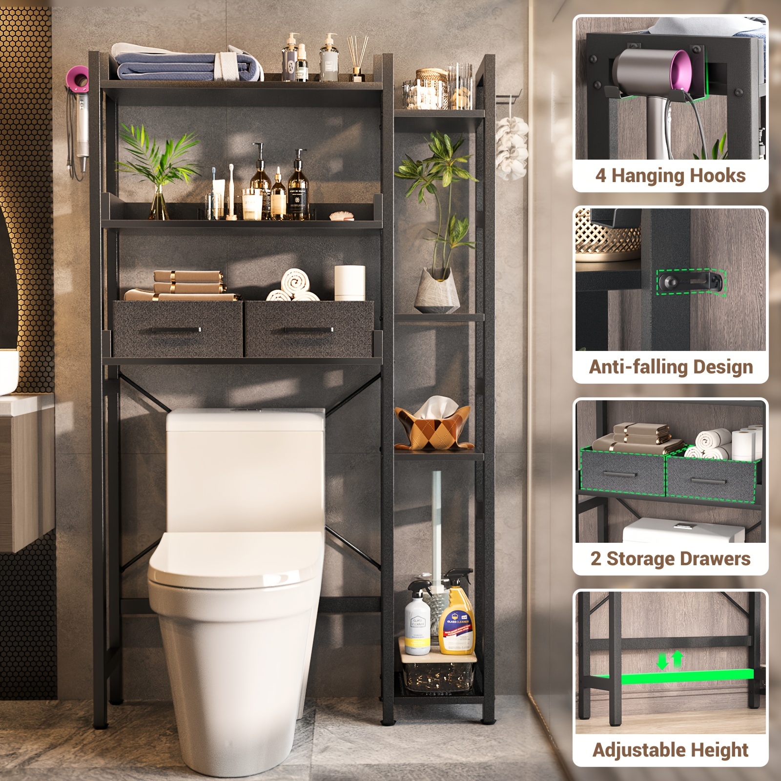 toilet storage 2 drawers 7 tier bathroom organizer Temu