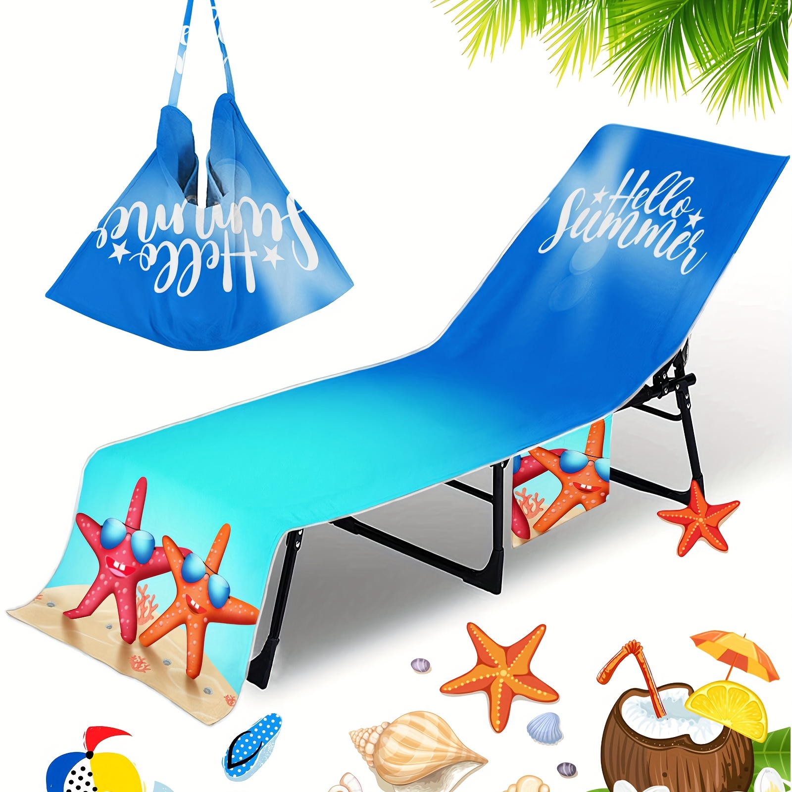 Beach Chair Cover Side Storage Pocket Starfish Pattern Beach - Temu Canada