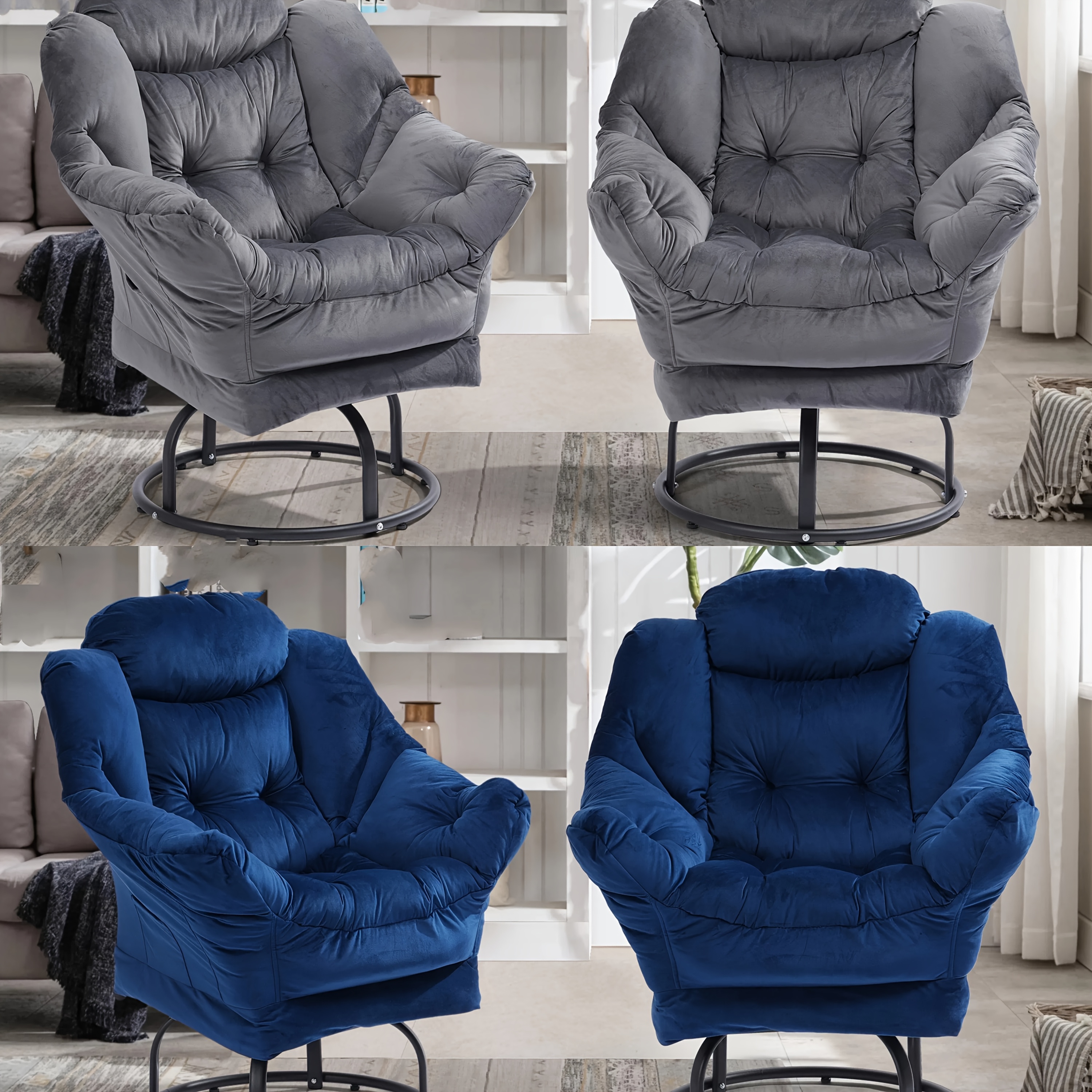 360 Degree Swivel Accent Chair Modern Rotating Leisure Upholstered Sofa Chair With Armrest Side Pocket Lounge Reading Chair Co