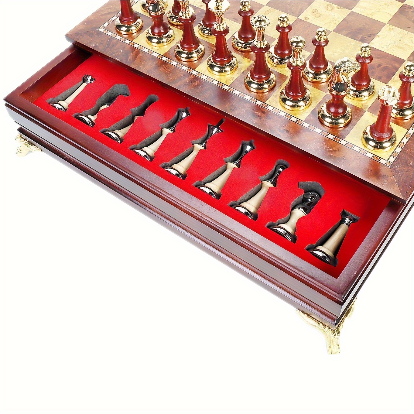 Wooden Chess Set Large Size Board Storage Drawers 2 Extra - Temu