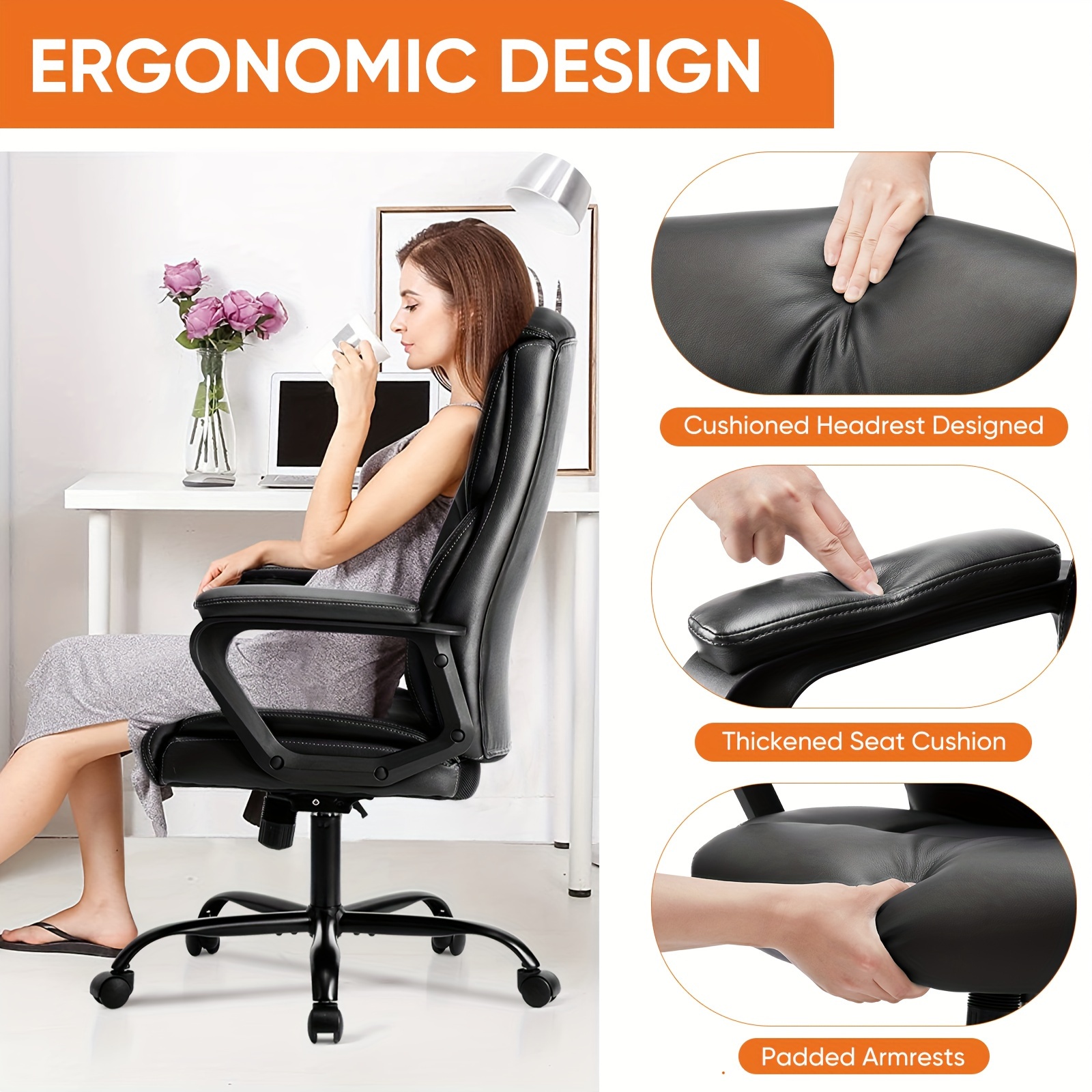 Executive Office Desk Chair High Back Adjustable Ergonomic - Temu