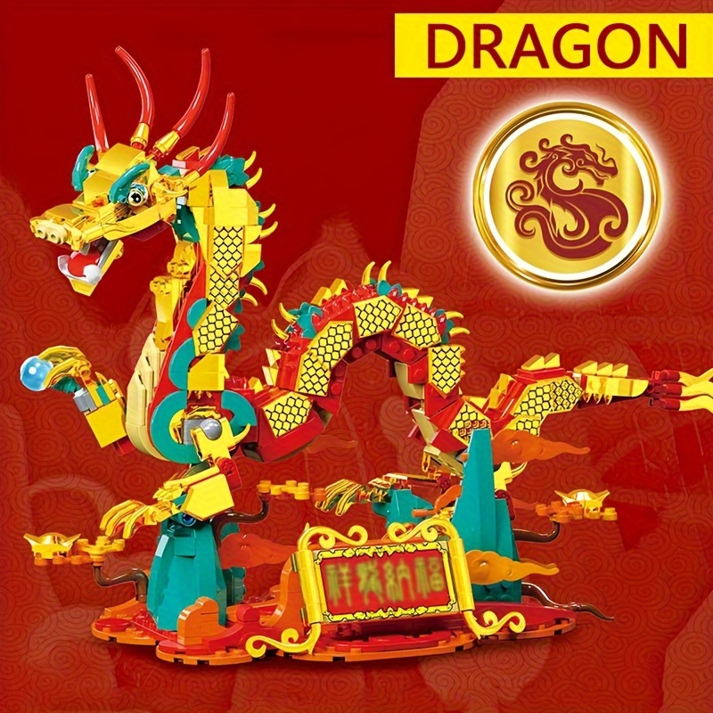 Dragon Building Blocks Toy Golden Dragon Toy Living Room Ornament ...