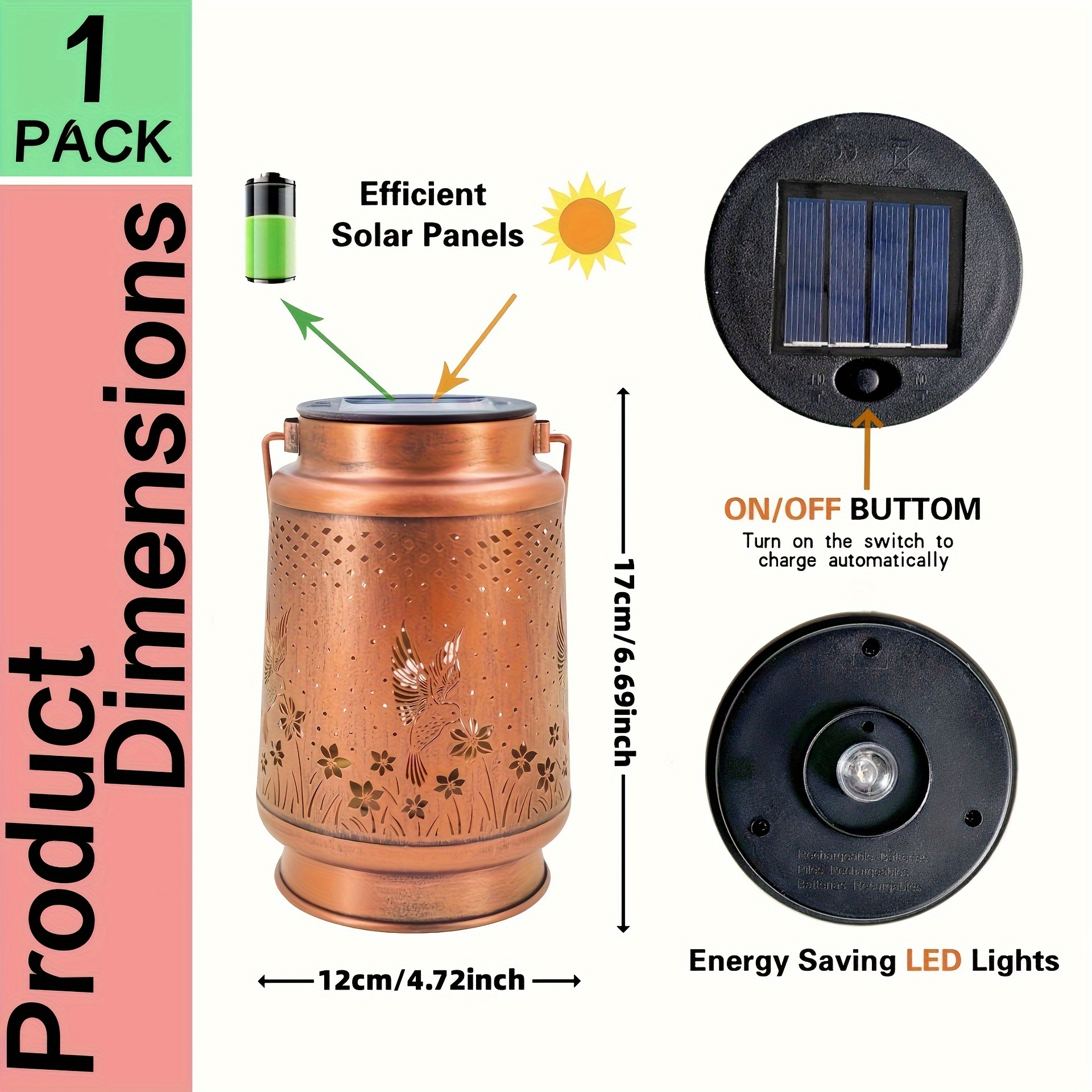 Hummingbird Solar Lantern Lights Outdoor Hanging Metal Decor - Temu