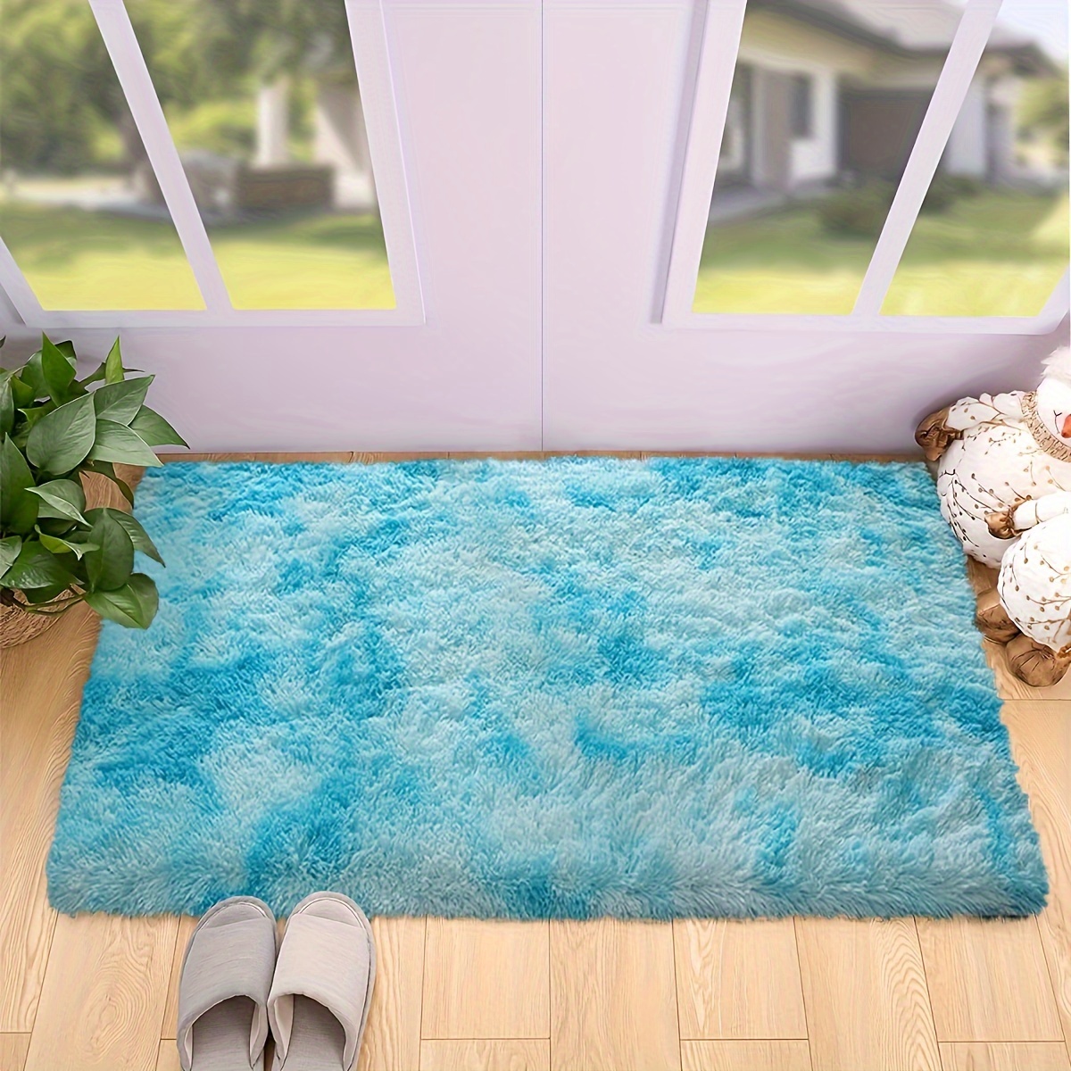 Ultra soft Tie dye Blue Plush Rug Non slip Durable - Temu