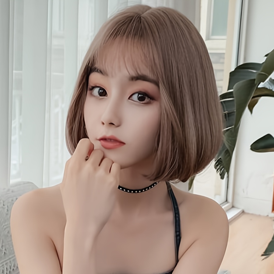 여성을 위한 우아한 3048cm 갈색 밥 웨이브 헤어 위그 고온 섬유 합성 모발 조절 가능한 버클 넷 캡 일자 스타일 유니버설 핏 연중무휴 고객 서비스 Temu