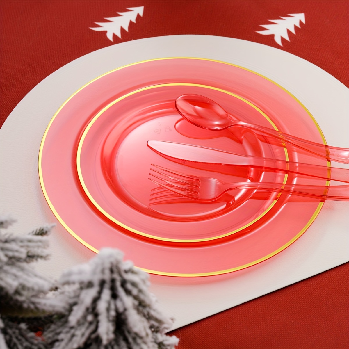 36 Guests Red Plastic Party Plates Disposable Dinnerware Set - Temu