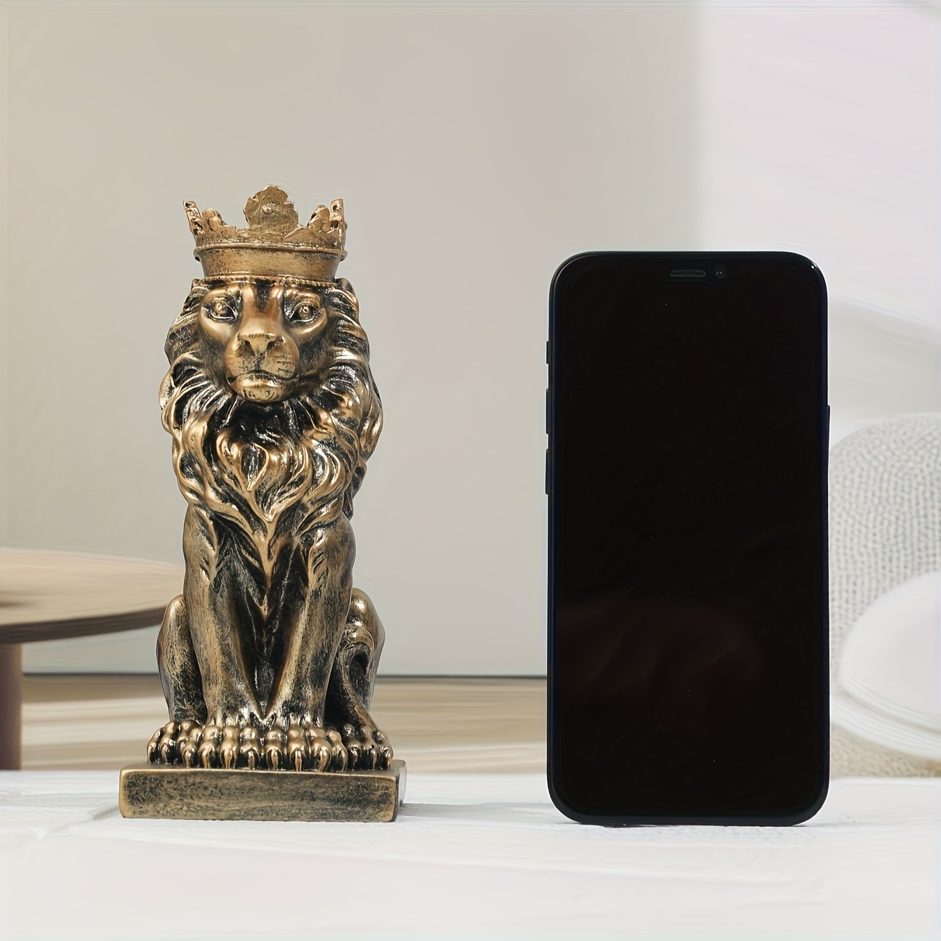 Golden/black/white/bronzed Lion King Statue Family Lion - Temu Canada