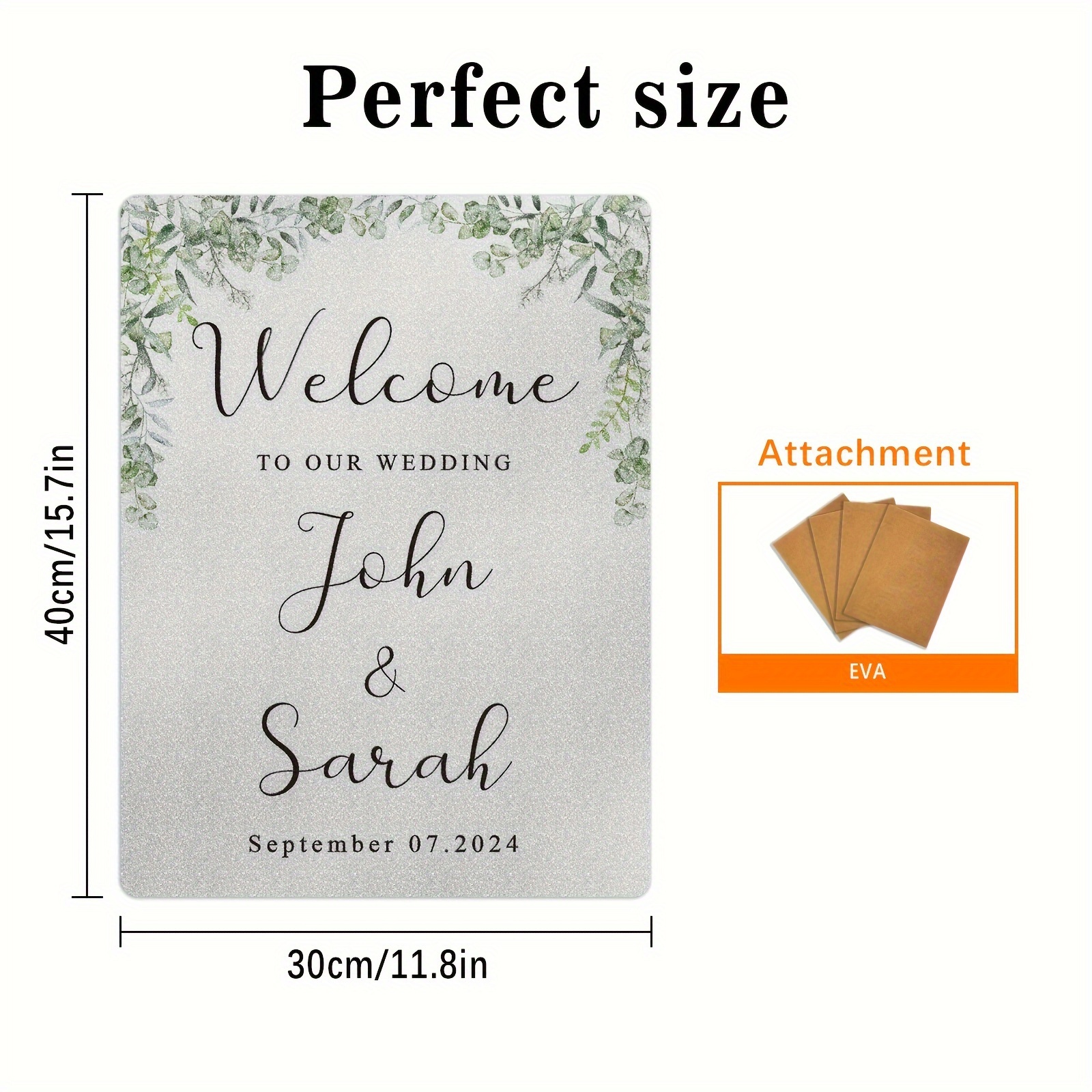 Customizable Wedding Welcome Sign Minimalist Green Leaves - Temu
