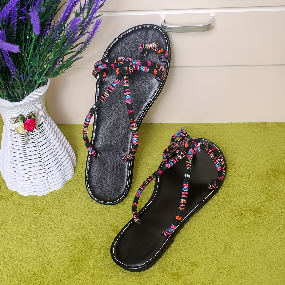 Toe Loop Flat Slides Women s Casual Open Toe Summer Beach - Temu Canada