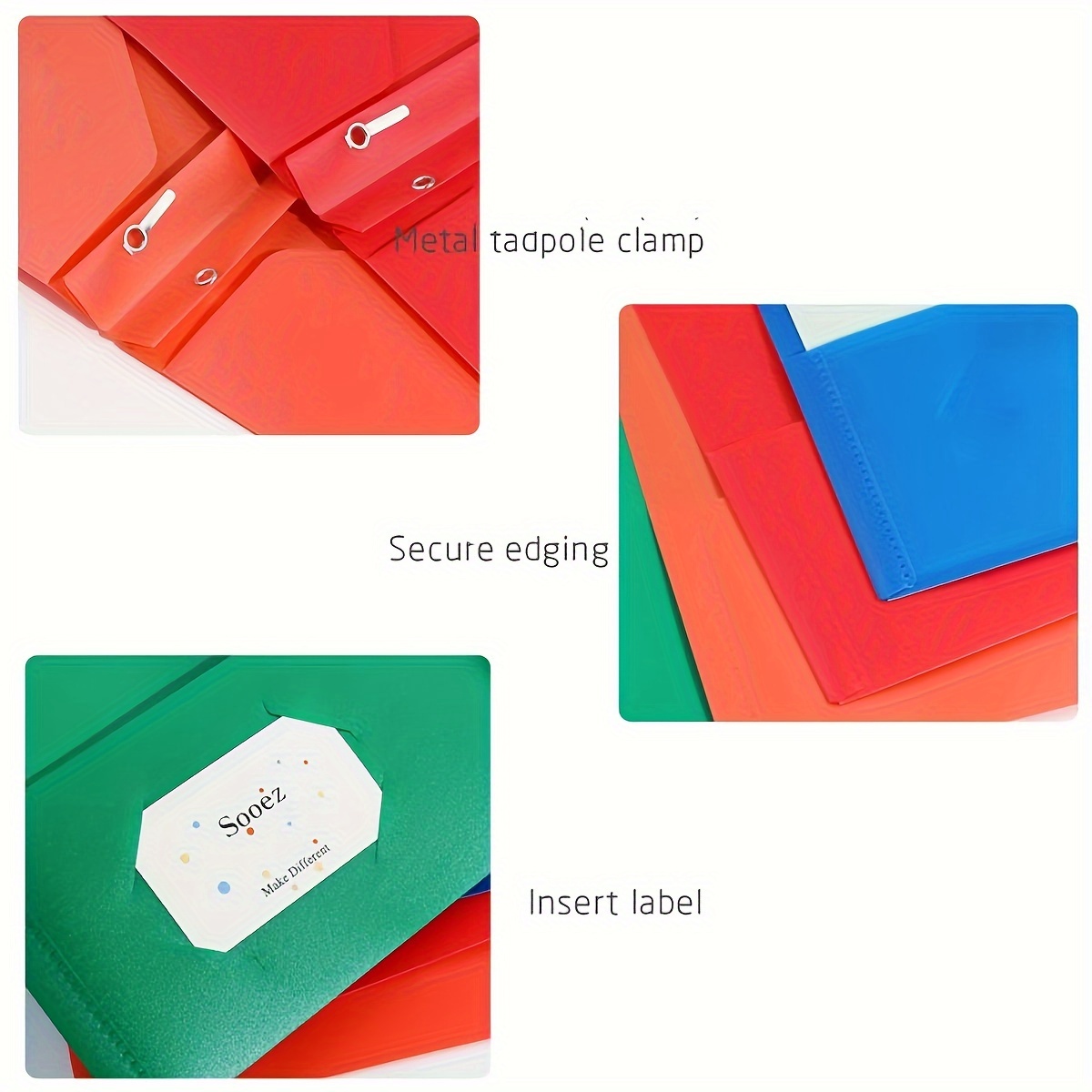 3개 A4 사이즈 컬러풀 두꺼운 30gsm Pp 파일 폴더 더블 인서트 포함 사무실 정리 학습 자료 및 문서 Temu