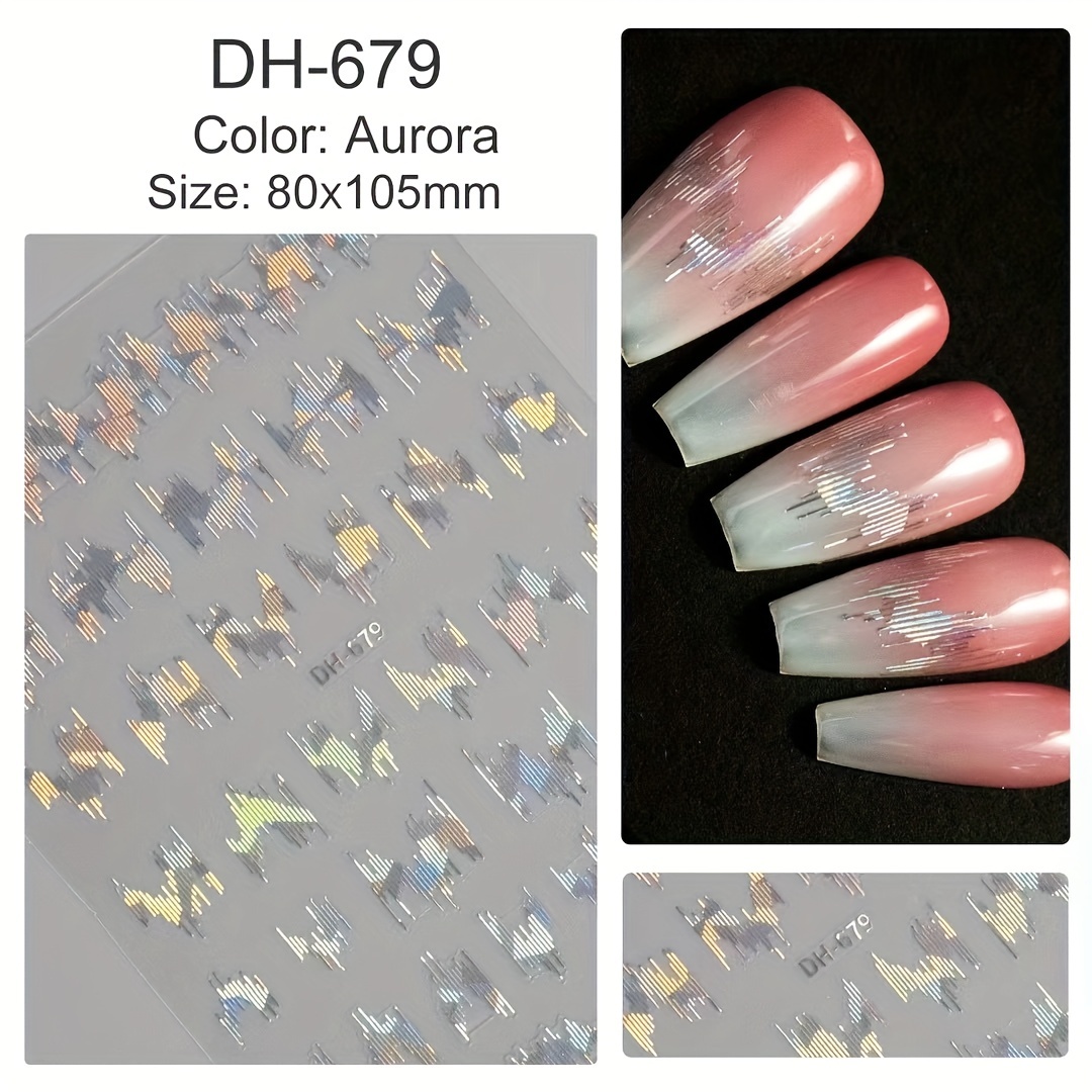 Dh 679 Laser Nail Stickers: 3d Holographic Stripes Self - Temu
