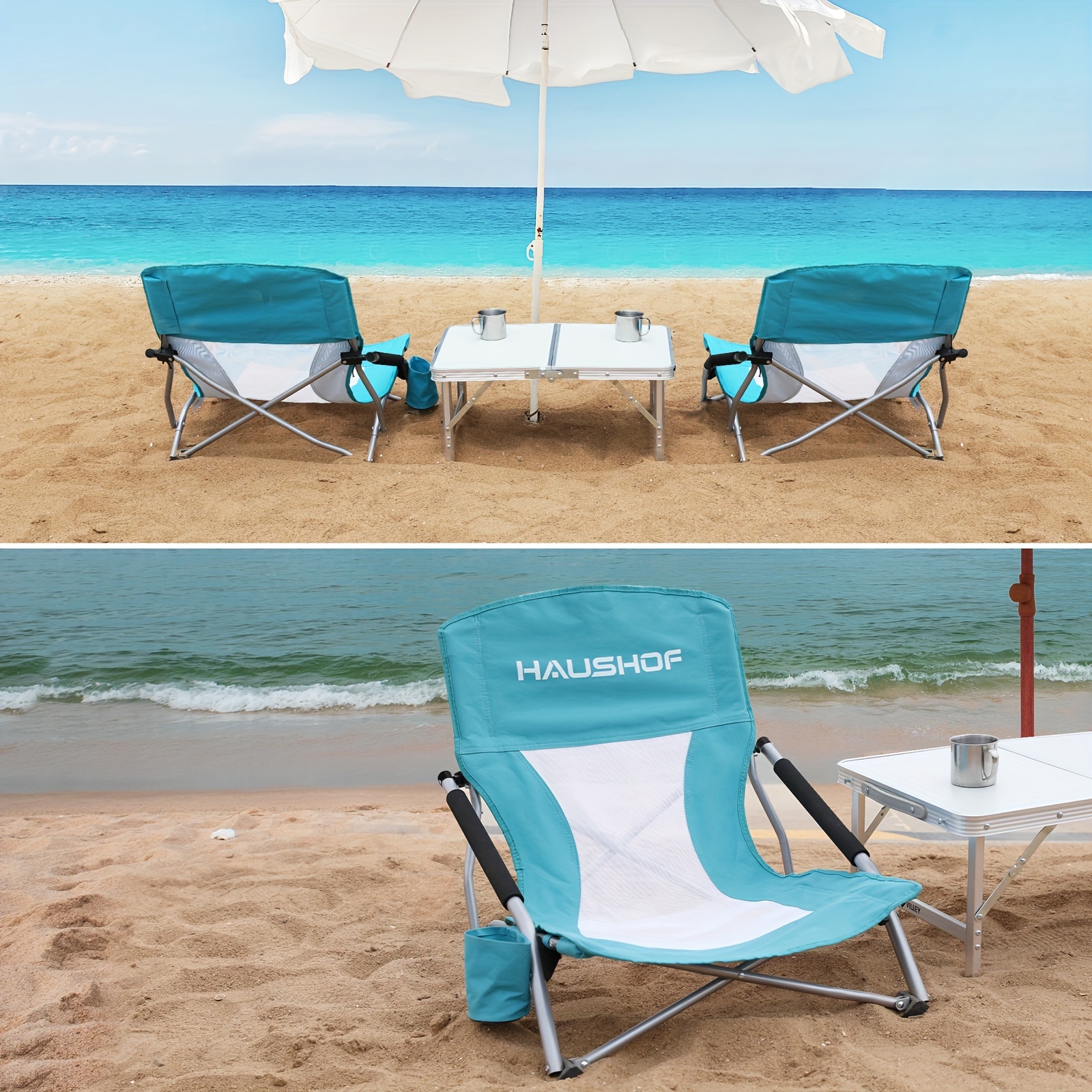 Low Beach Chair Mesh Back Folding Chair Lightweight Low Seat Camping Chairs With Cup Holder Carry Bag Padded Armrest For Outdoor Beach La