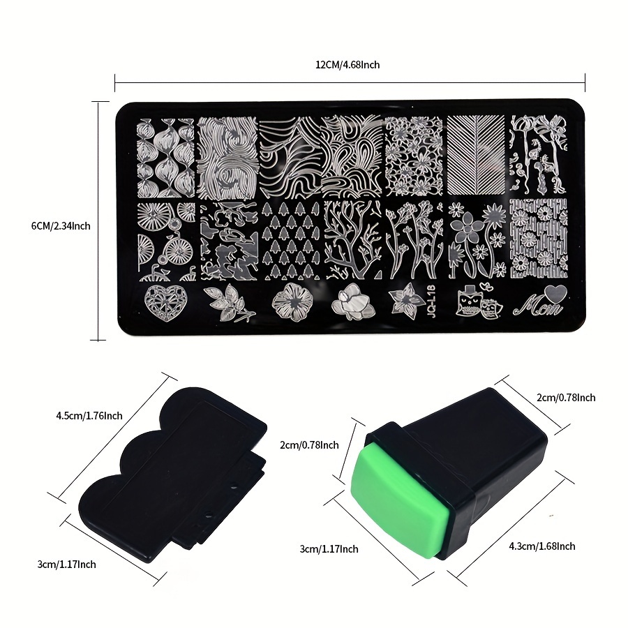 Nail Printing Template Stamp Scraper Set Flower - Temu