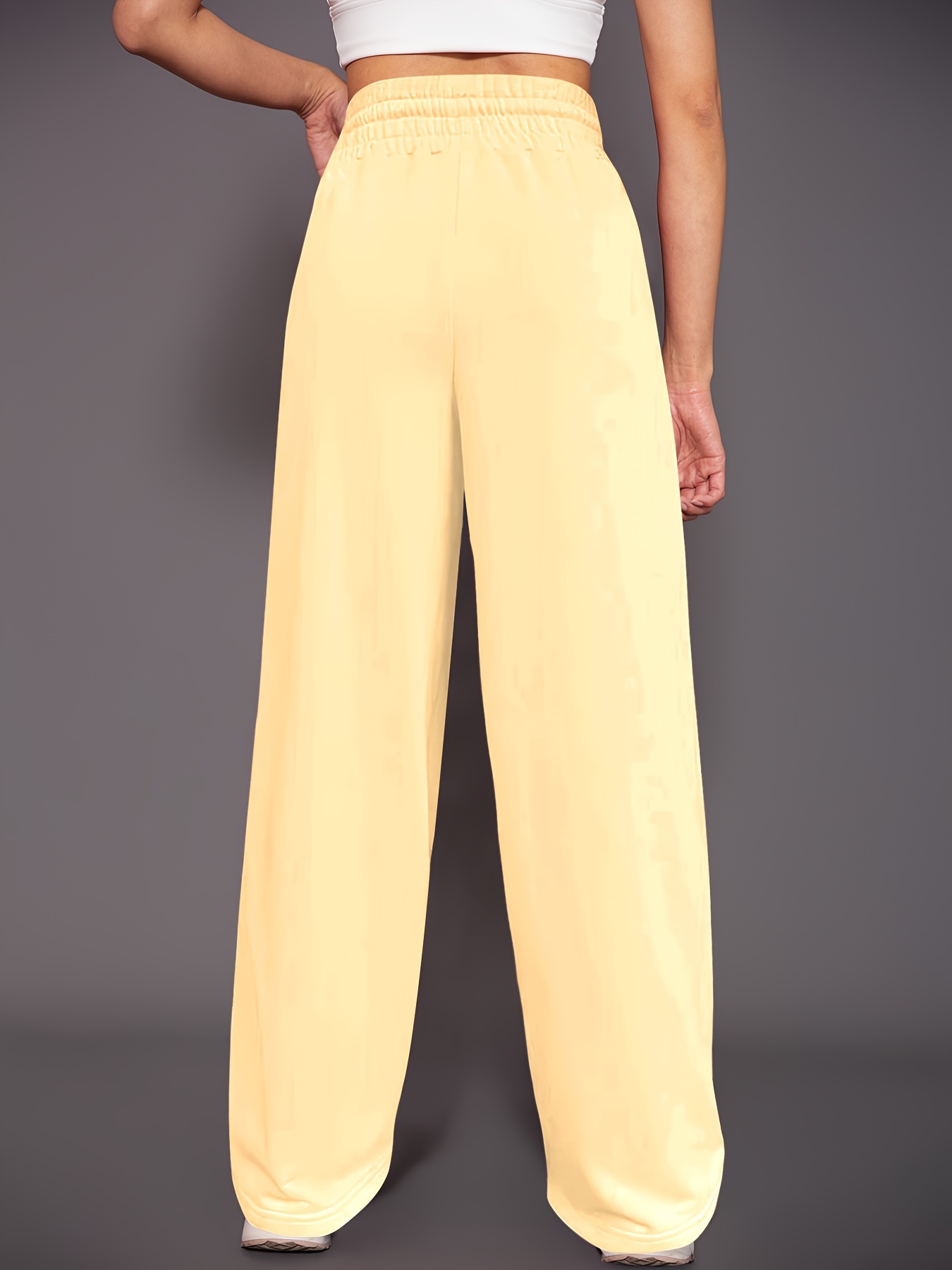 Solid Drawstring Pants Casual High Waist Wide Leg Pants - Temu