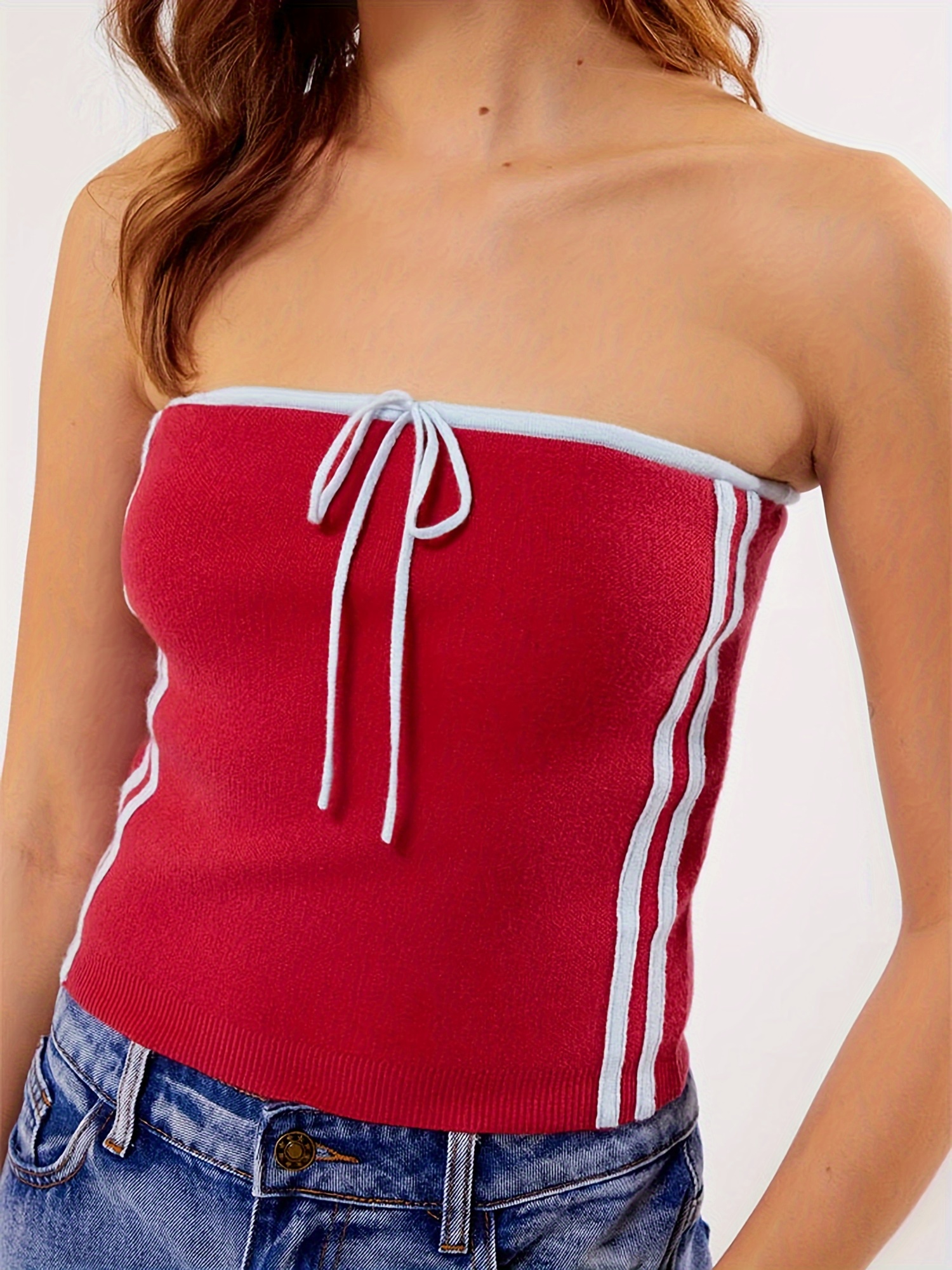 Women's Chic Viscose Knit Tube Top Solid Color Striped - Temu