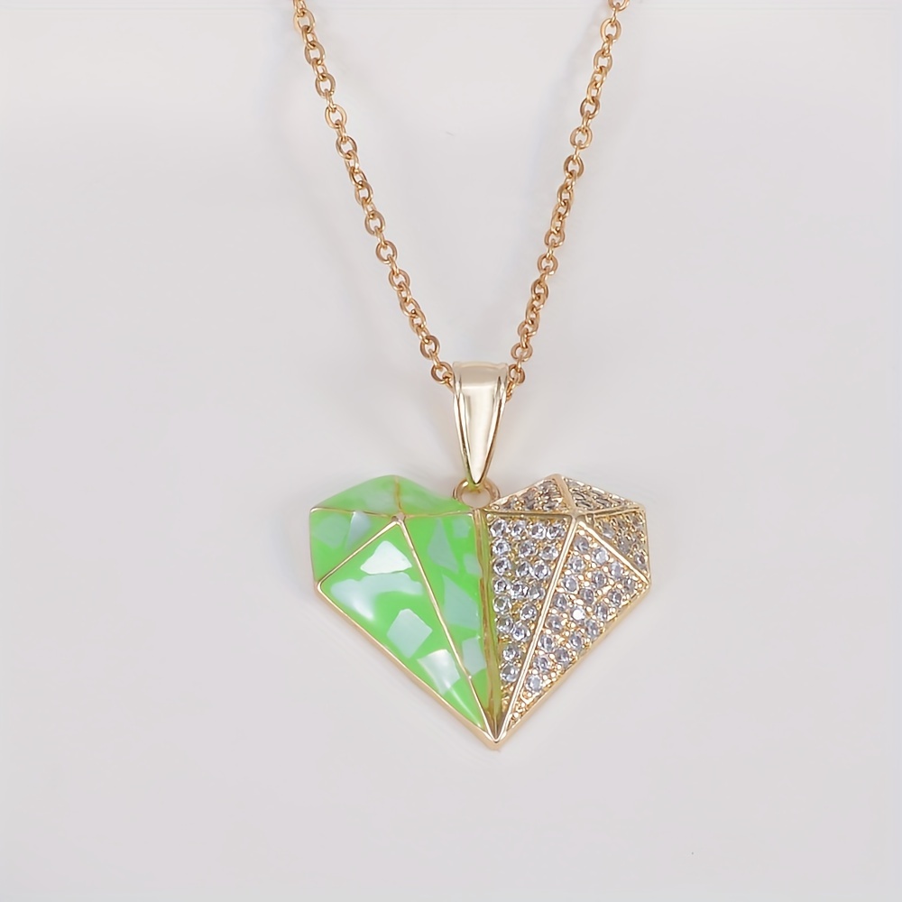 Splicing Heart shaped Pendant Necklace Drip Oil Shell Zircon - Temu Canada