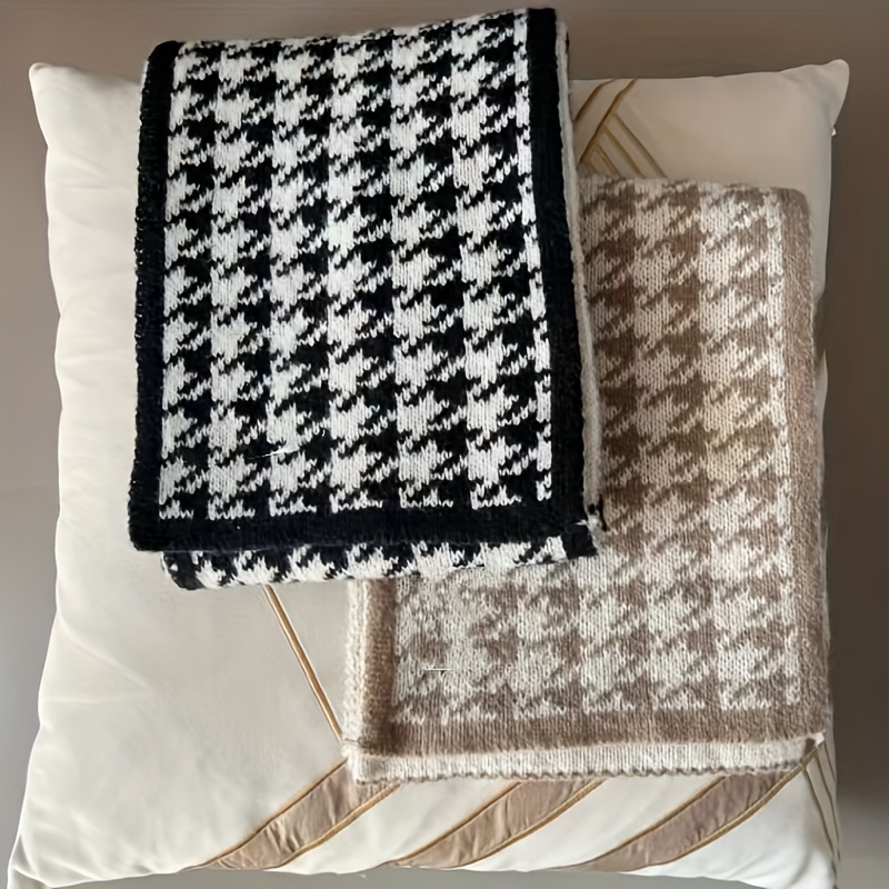Classic Houndstooth Knit Scarf Stylish Couple - Temu United