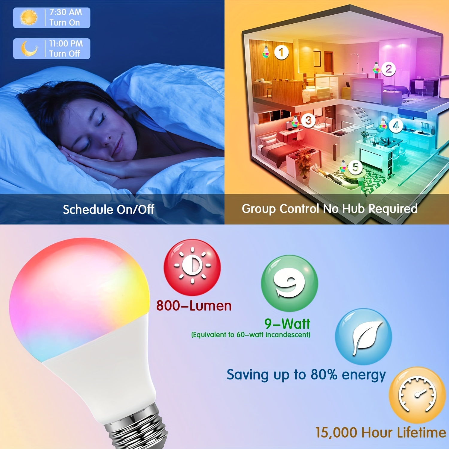 Wifi Smart Bulb Light Dimmable Rgb Color Changing 2700 6500k - Temu