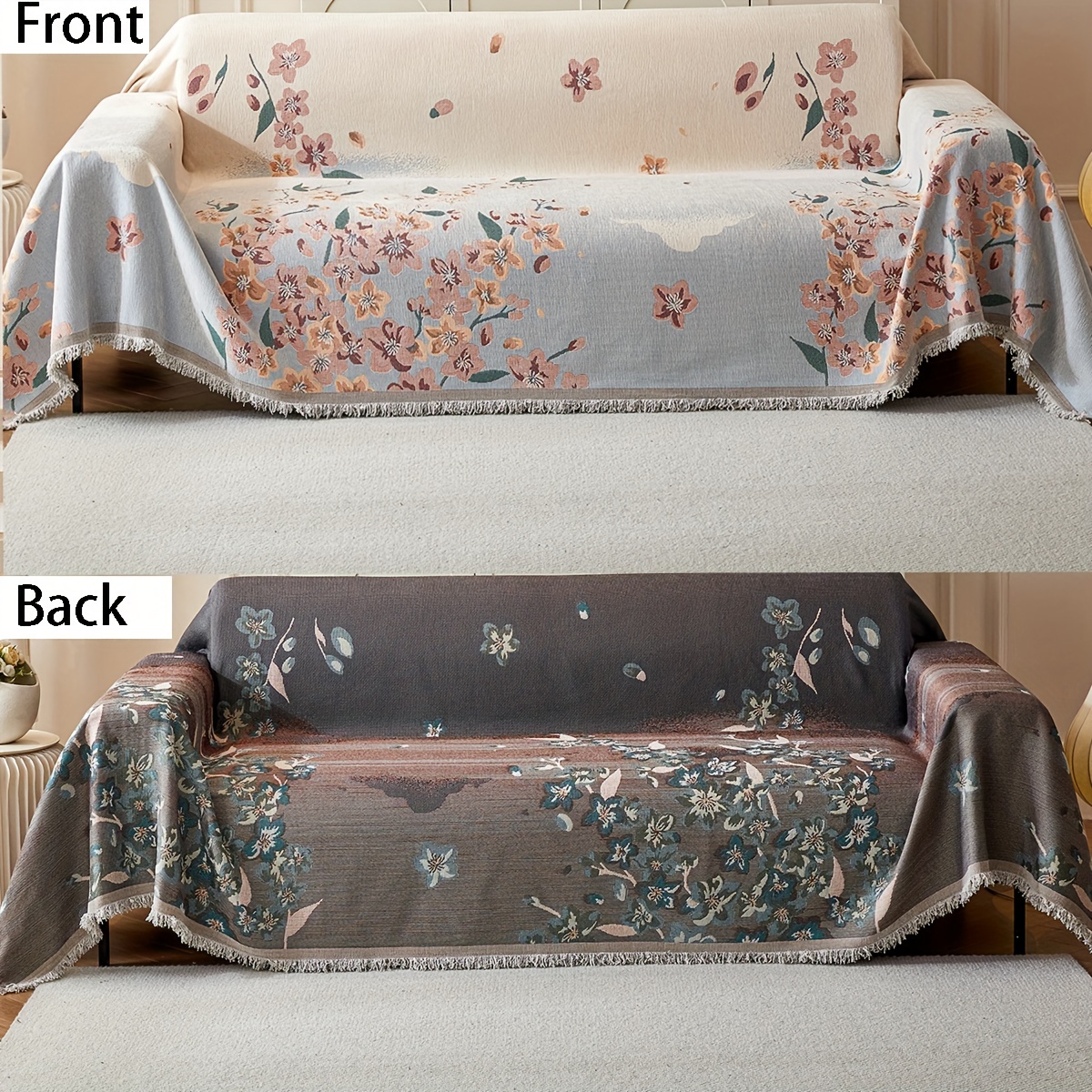 Americana Style Chenille Sofa Throw Cover Reversible Design - Temu