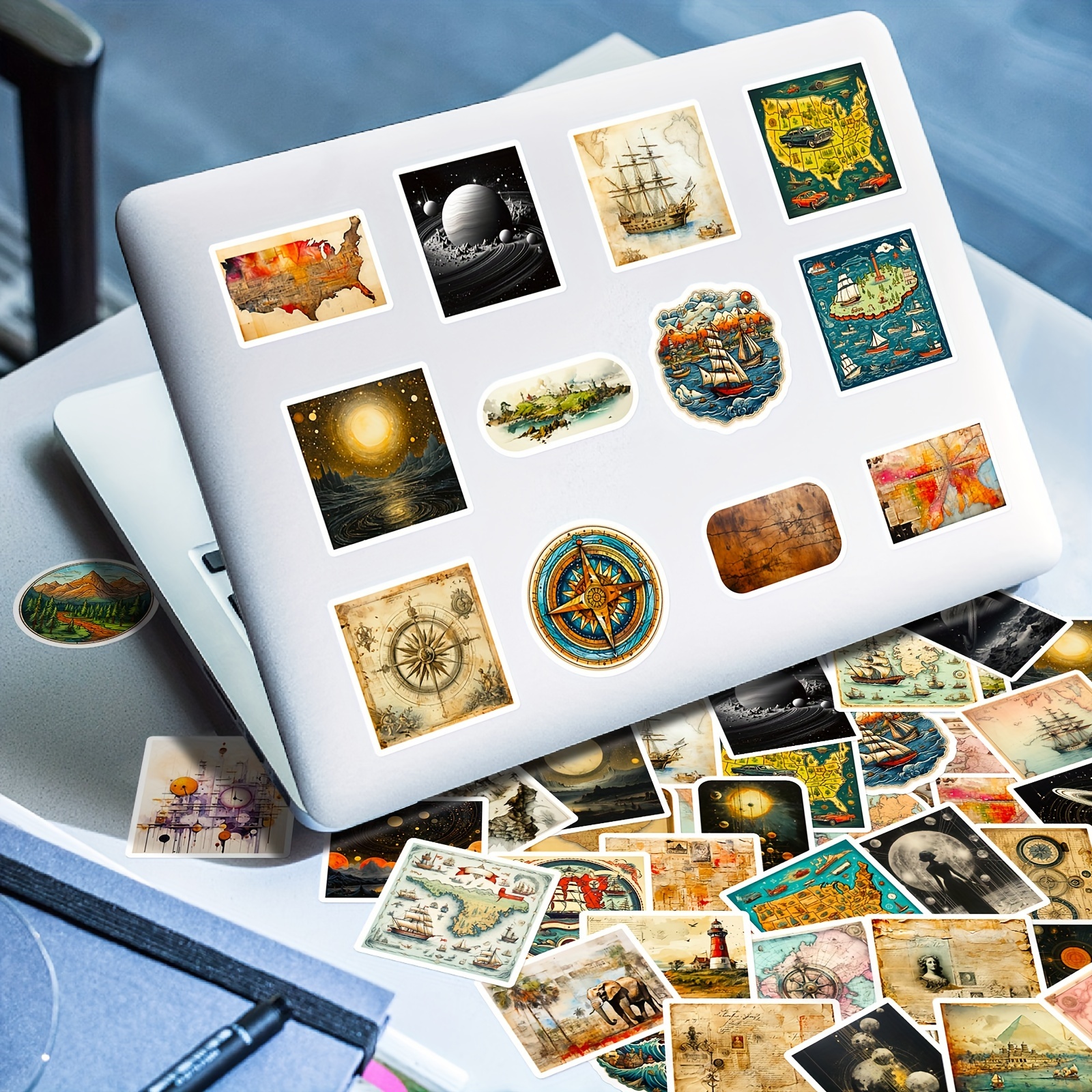 50-pack World Map & Travel Landmarks Vinyl Waterproof Stickers ...