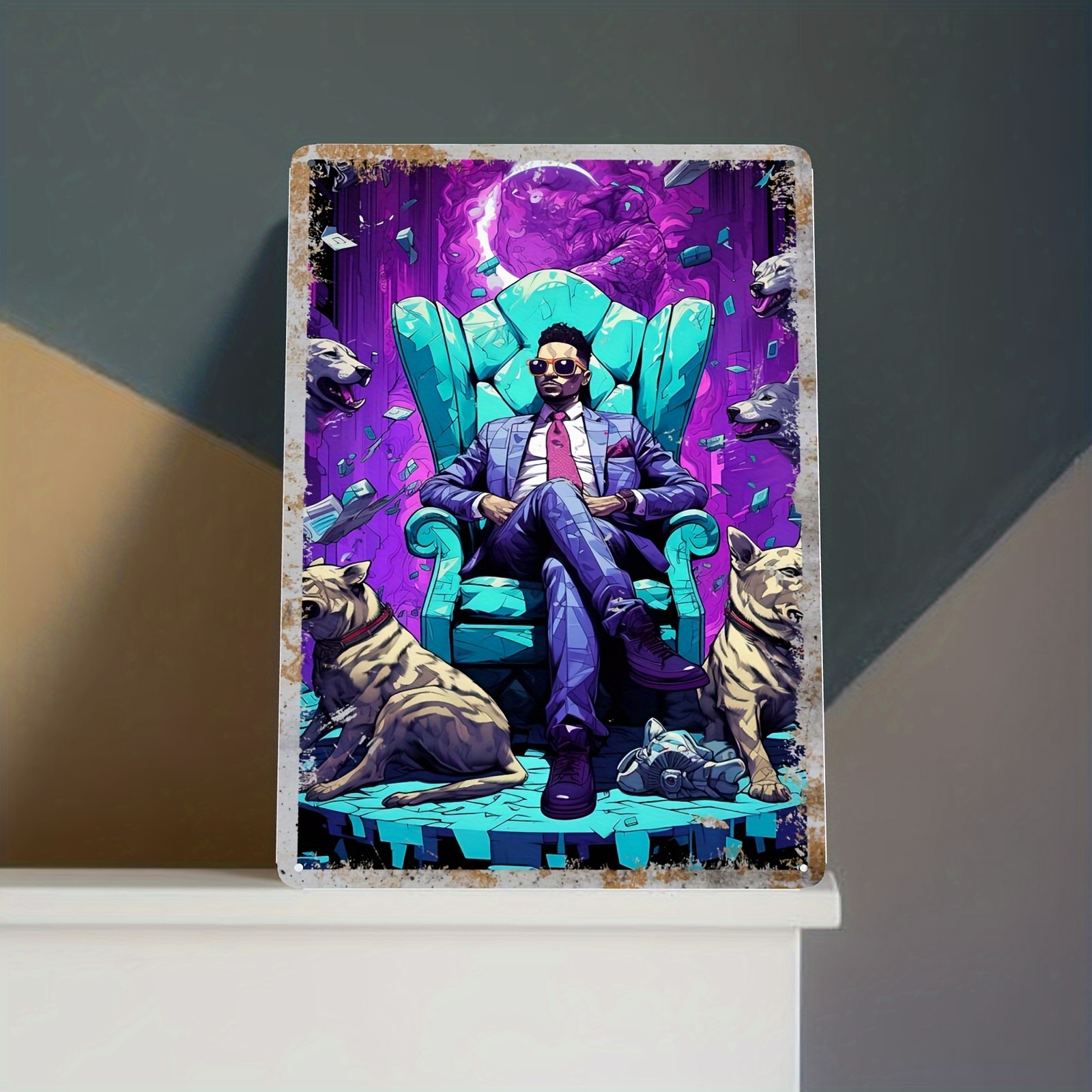 " Decor" Vintage style Aluminum Wall Art Rich King Boss - Temu