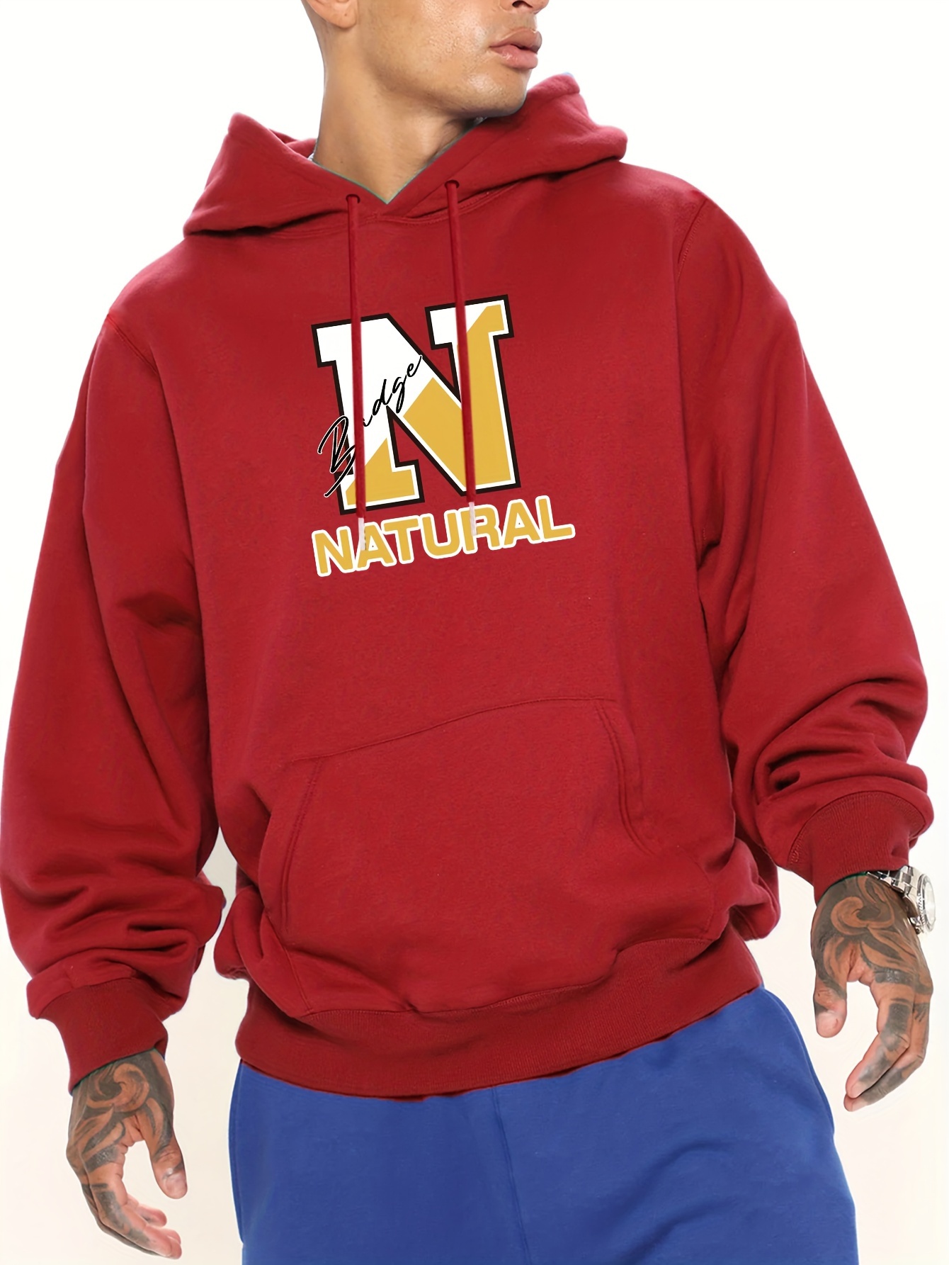 Natural Print Men's Pullover Round Neck Hoodies Kangaroo - Temu