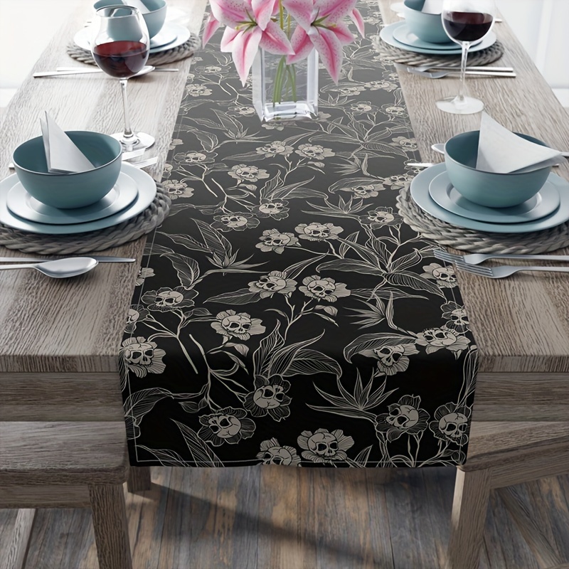 Witchy Skull Floral Table Runner Woven Polyester Rectangle - Temu