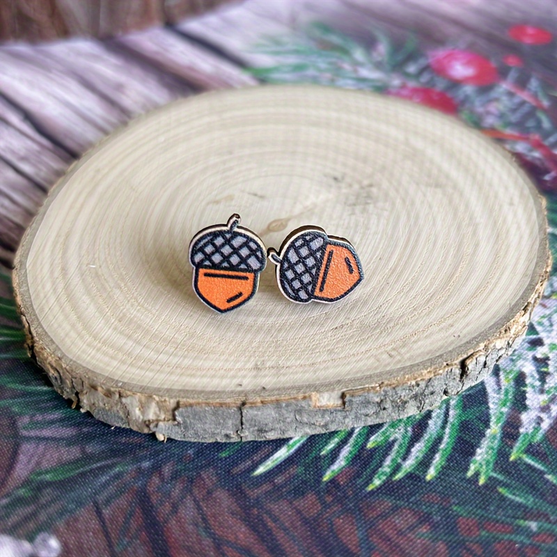 Cute Fall Style Turkey Squirrel Maple Leaf Design Stud - Temu Ireland