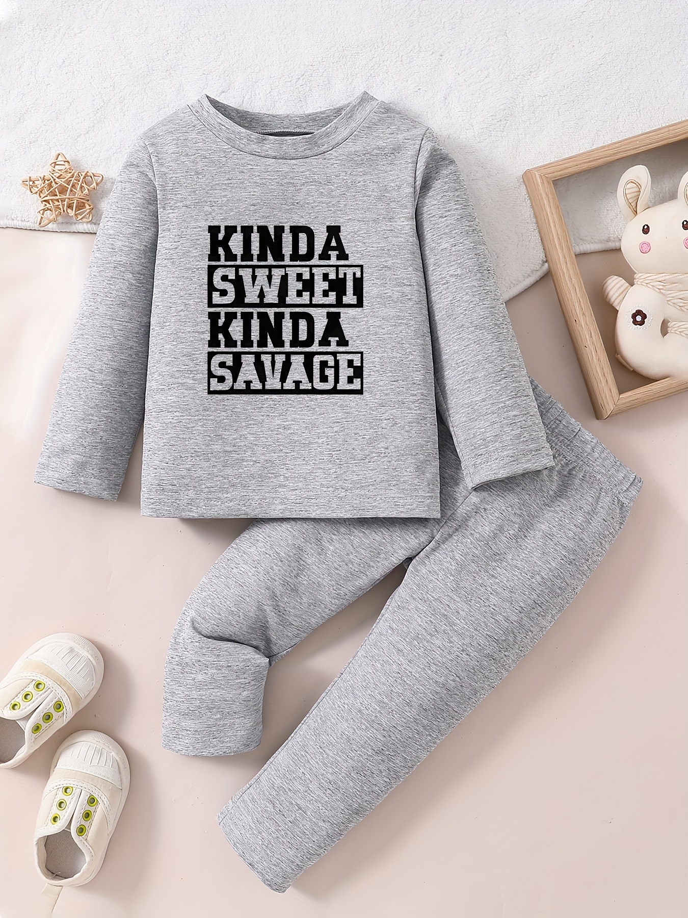 Children's Kinda Sweet Kinda Savage Print Casual Outfit Long - Temu ...