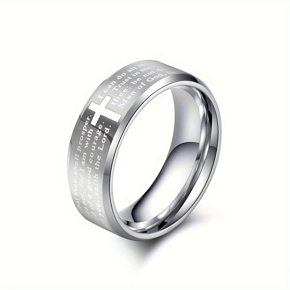Wide Retro Style Cross Scripture Ring Trendy Tungsten Steel - Temu ...