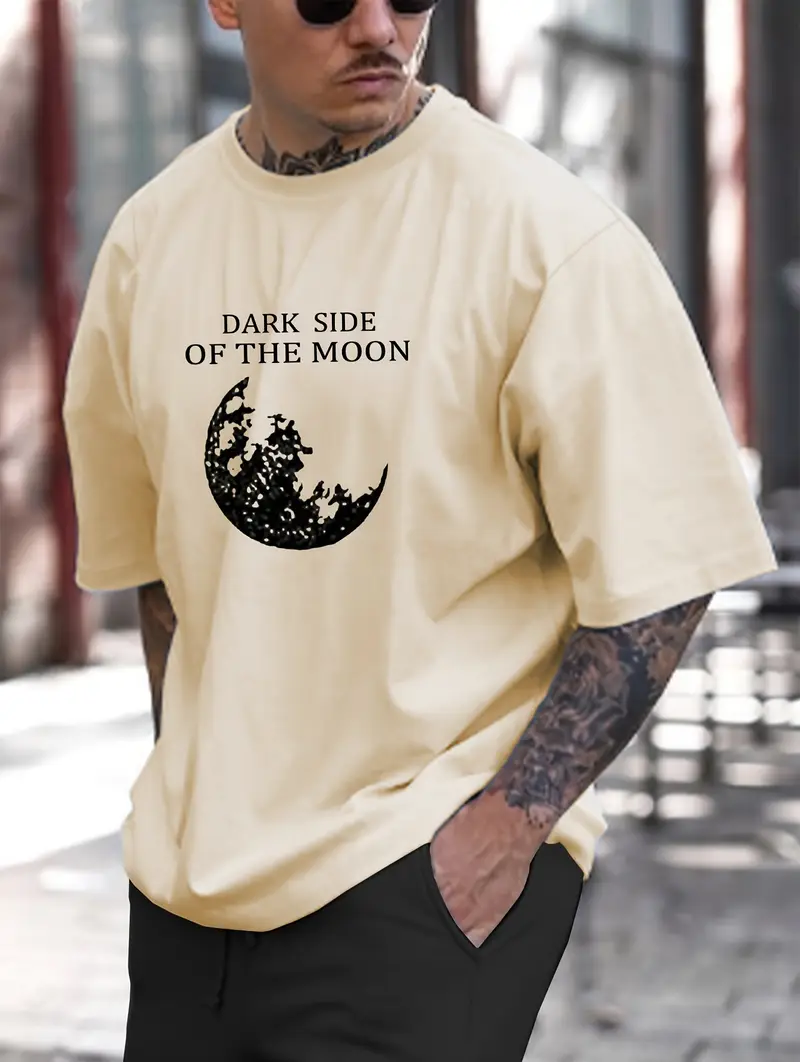 Moon Print Short Sleeve T Shirt Tees Comfy Temu Canada